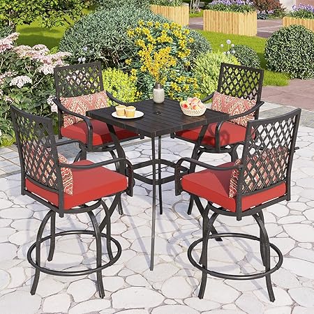 Amazon.com: PHI VILLA Patio Bar Set 5 Piece Outdoor High Dining Table ...