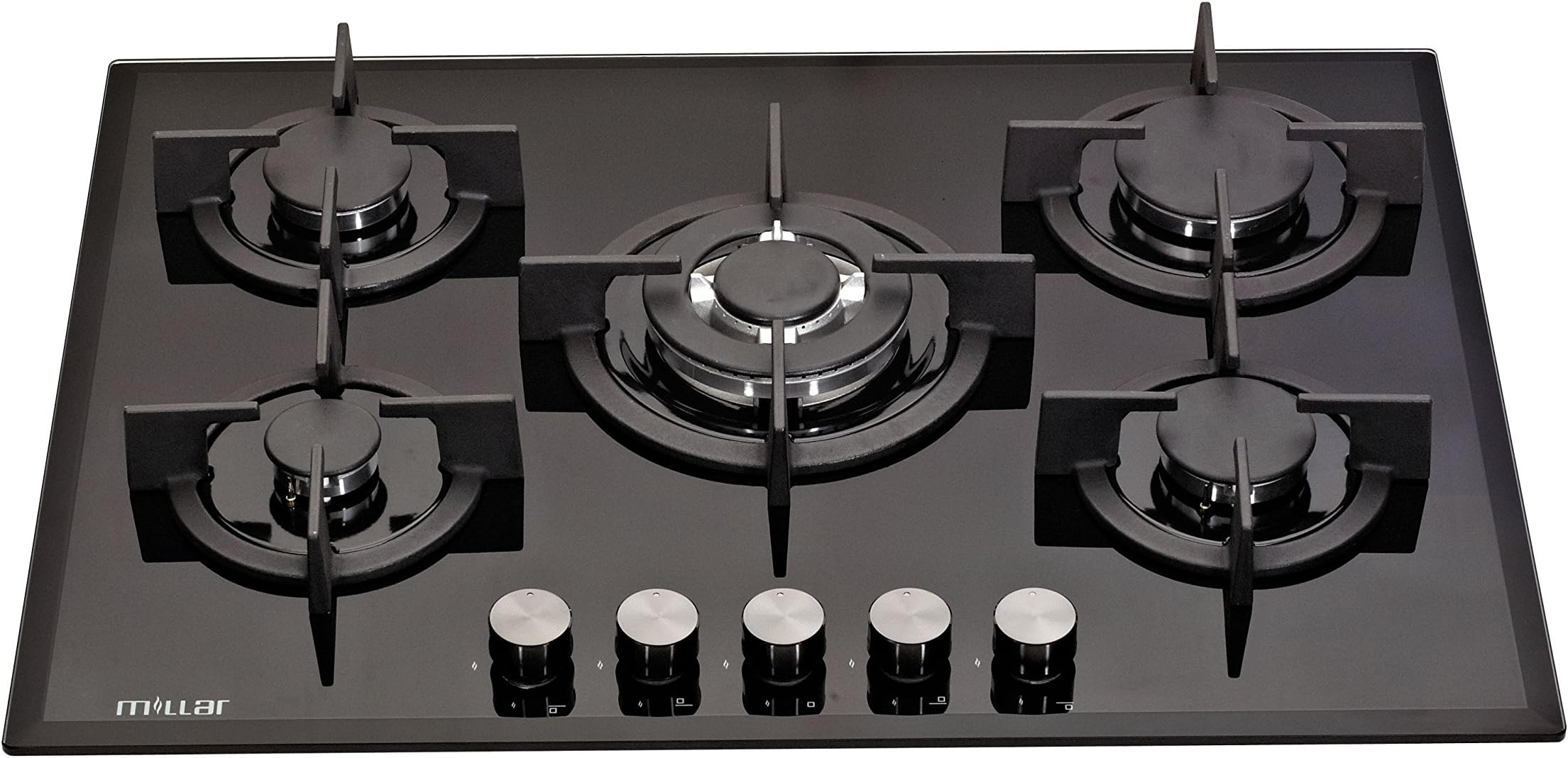 Millar GH7051PB Black Tempered Glass Hob Cooktop with 5 Gas Burners (70 ...