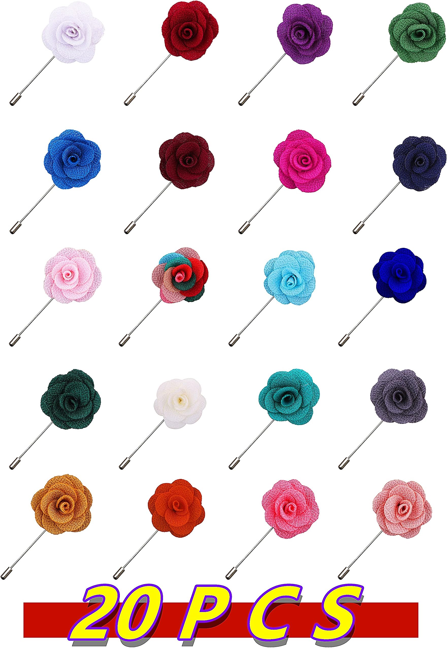 Amazon.com: Shappy 15 Pcs Men's Satin Lapel Flower Pins with Metal ...