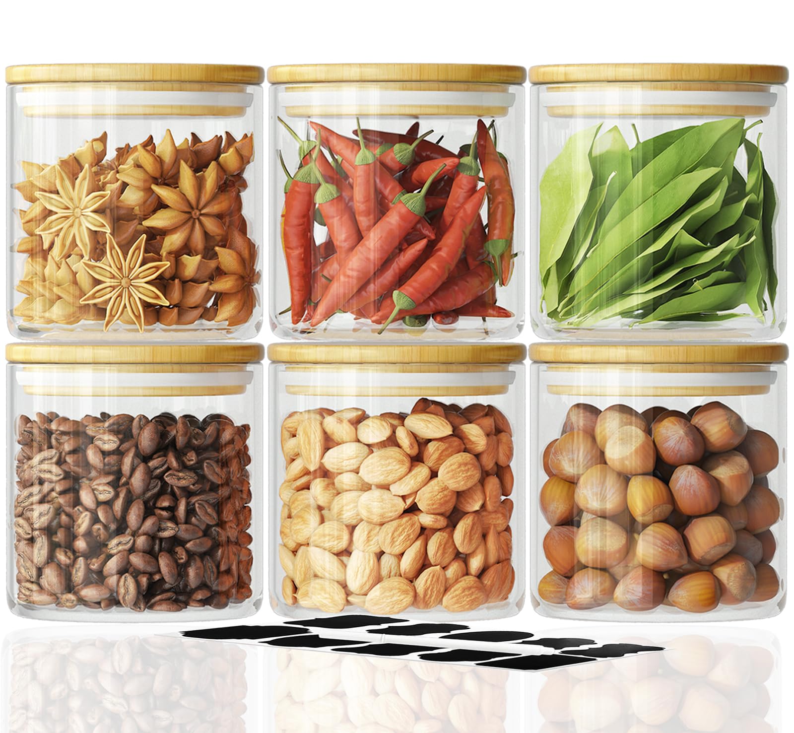 Amazon.com: 6 Piece Glass Storage Jars Set with Airtight Bamboo Lids ...