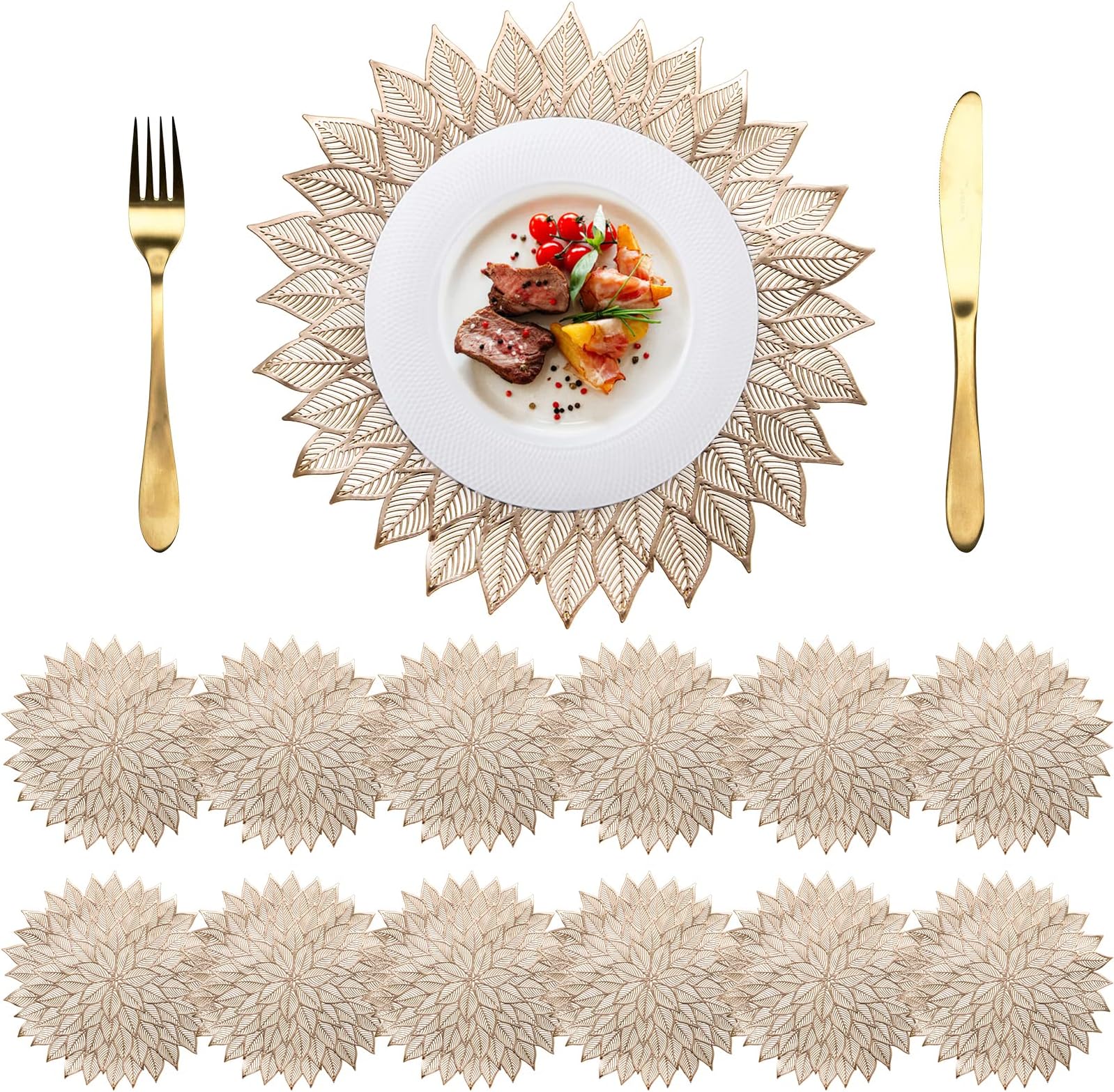 WUWEOT 12 Pack Gold Vinyl Placemats, Metallic Place Mat Gold Round ...