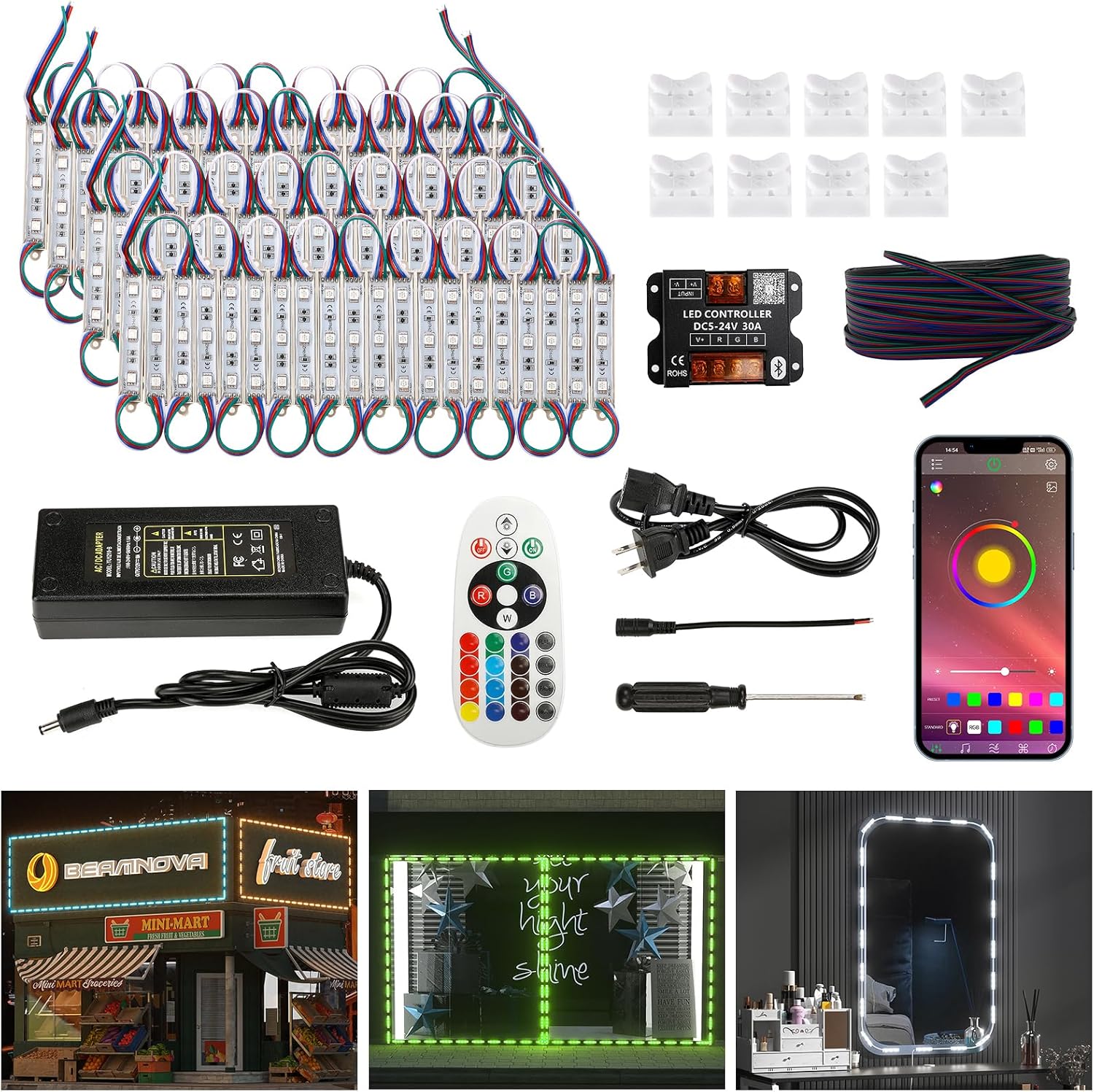 Amazon.com: BEAMNOVA 40Ft RGB Commercial LED Storefront Lights Kit ...