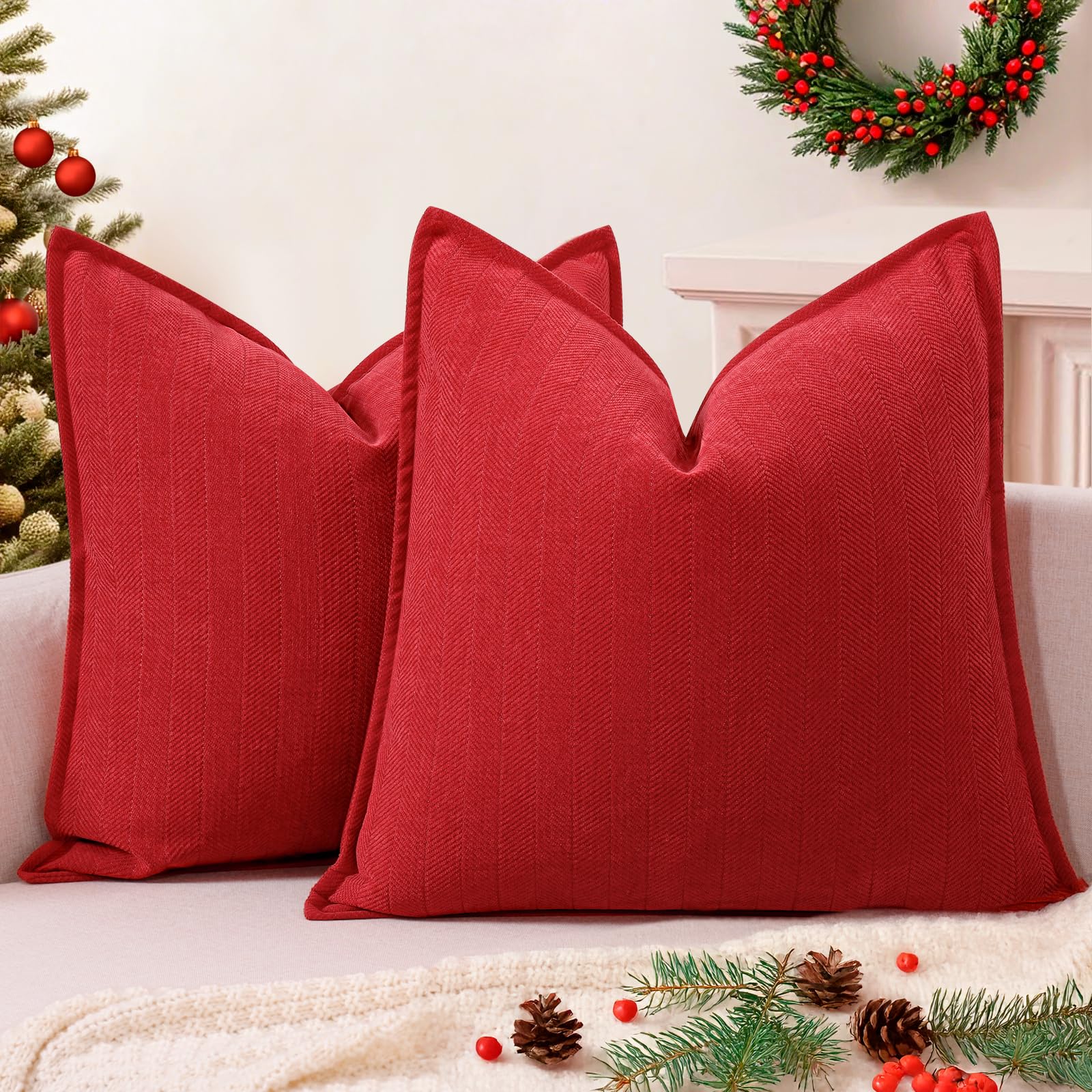 Amazon.com: ZWJD Christmas Pillow Covers 16x16 Set of 2 Chenille Red ...