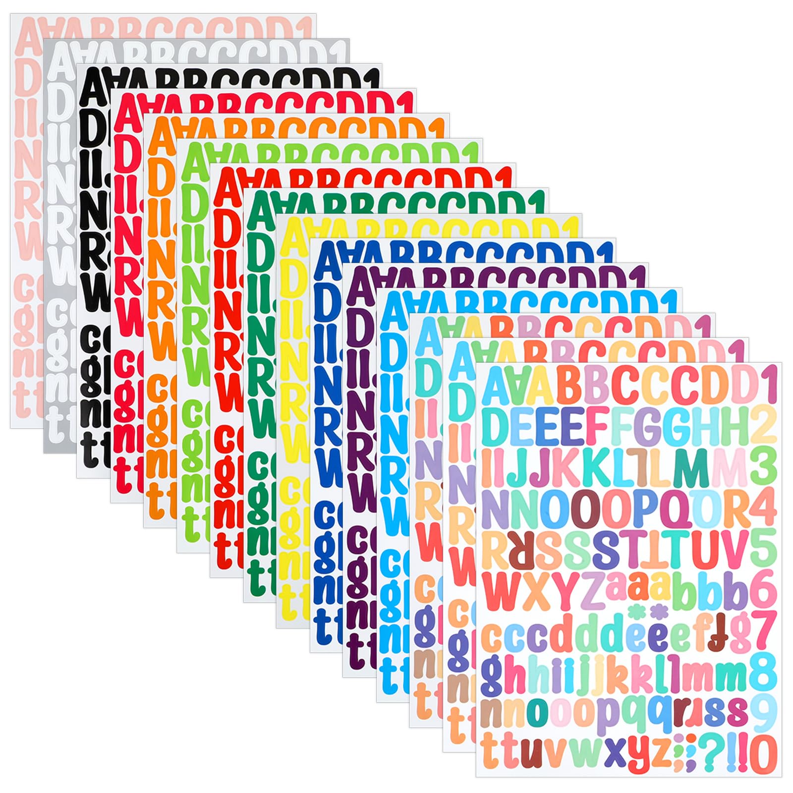 1800 Pcs 15 Sheets Colorful Alphabet Stickers Self Adhesive Letter ...