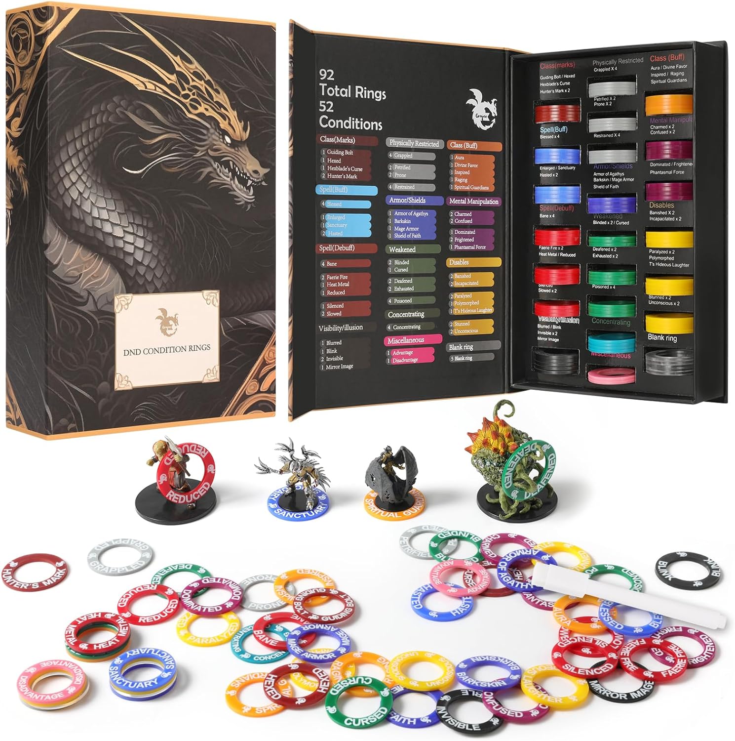 Amazon.com: Grajar 52 Unique DND Miniatures Condition Rings, 92 PCS ...