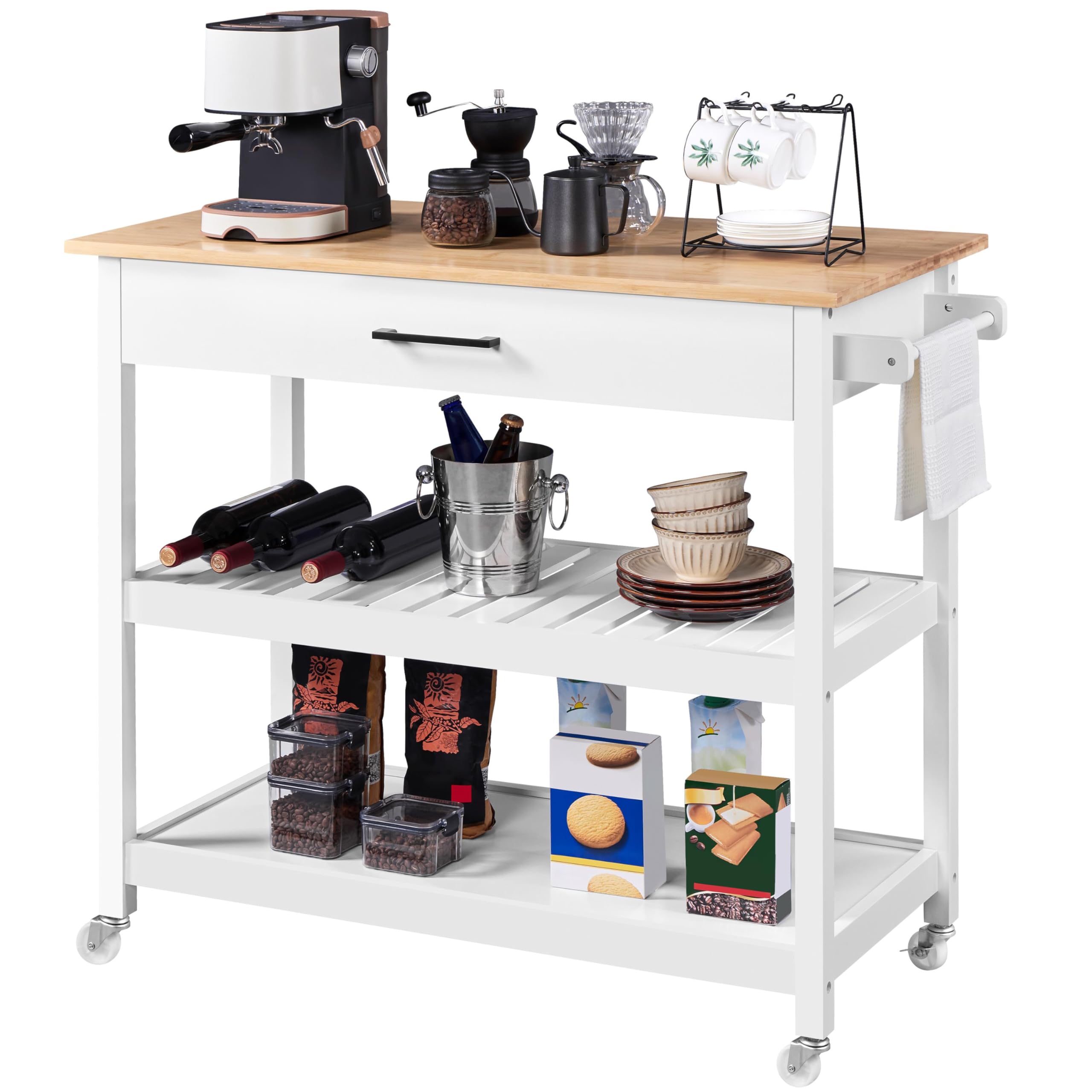 Yaheetech Rolling Kitchen Island Trolley Cart, Kitchen Storage Trolley ...