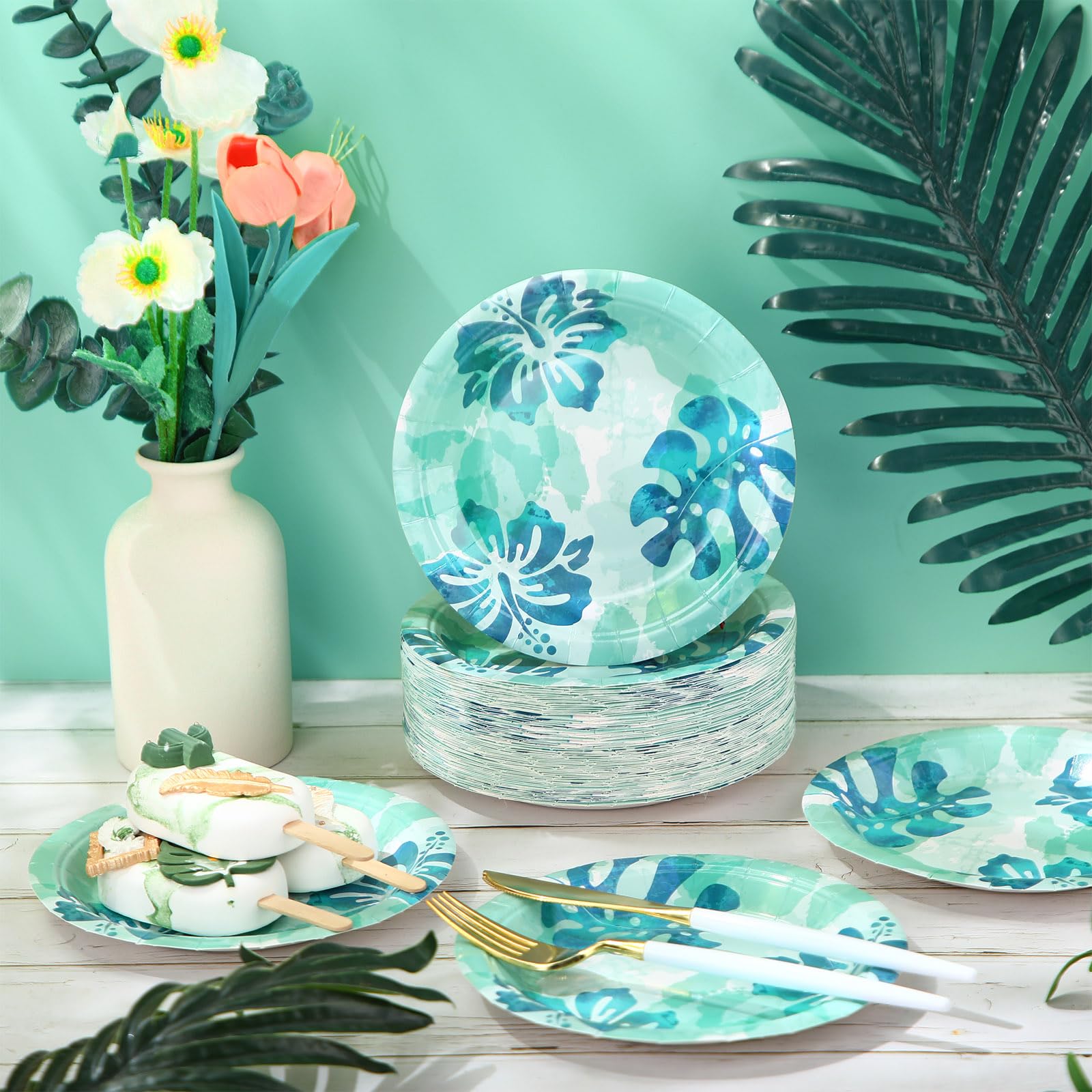 Snapklik.com : 80 Pieces 7 Inch Tropical Paper Plates Hawaiian ...