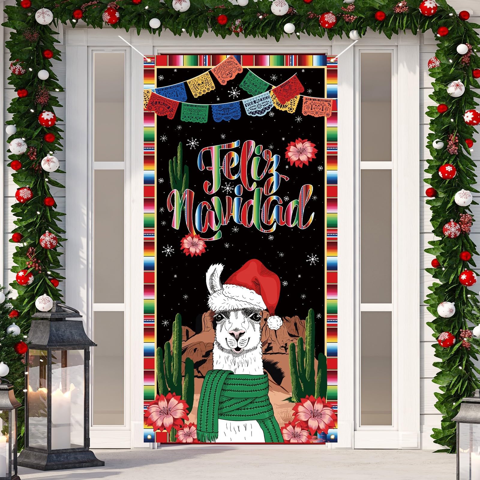 Amazon.com : Feliz Navidad Door Cover Feliz Navidad Photo Backdrop ...