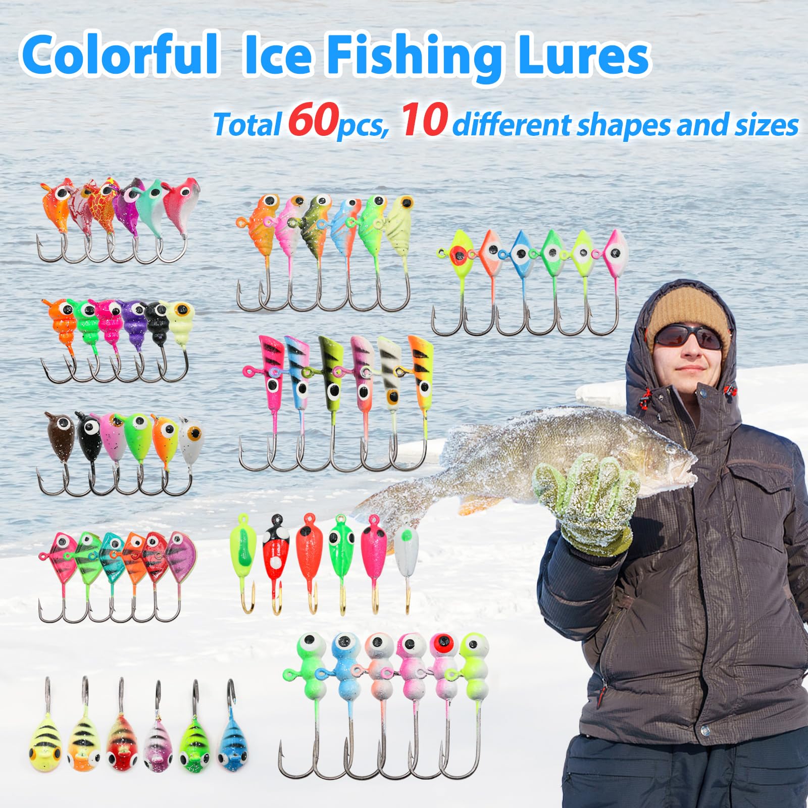 Snapklik.com : FishTrip Ice Fishing Jigs Kit, 60Pcs Glow Ice Fishing ...
