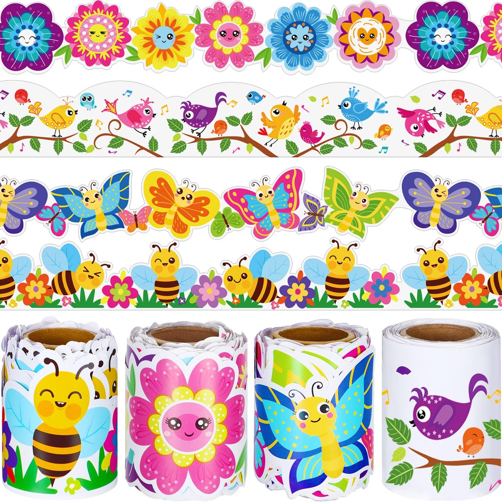 Amazon.com: Yexiya 4 Rolls 131 ft Spring Bulletin Board Borders Boho ...