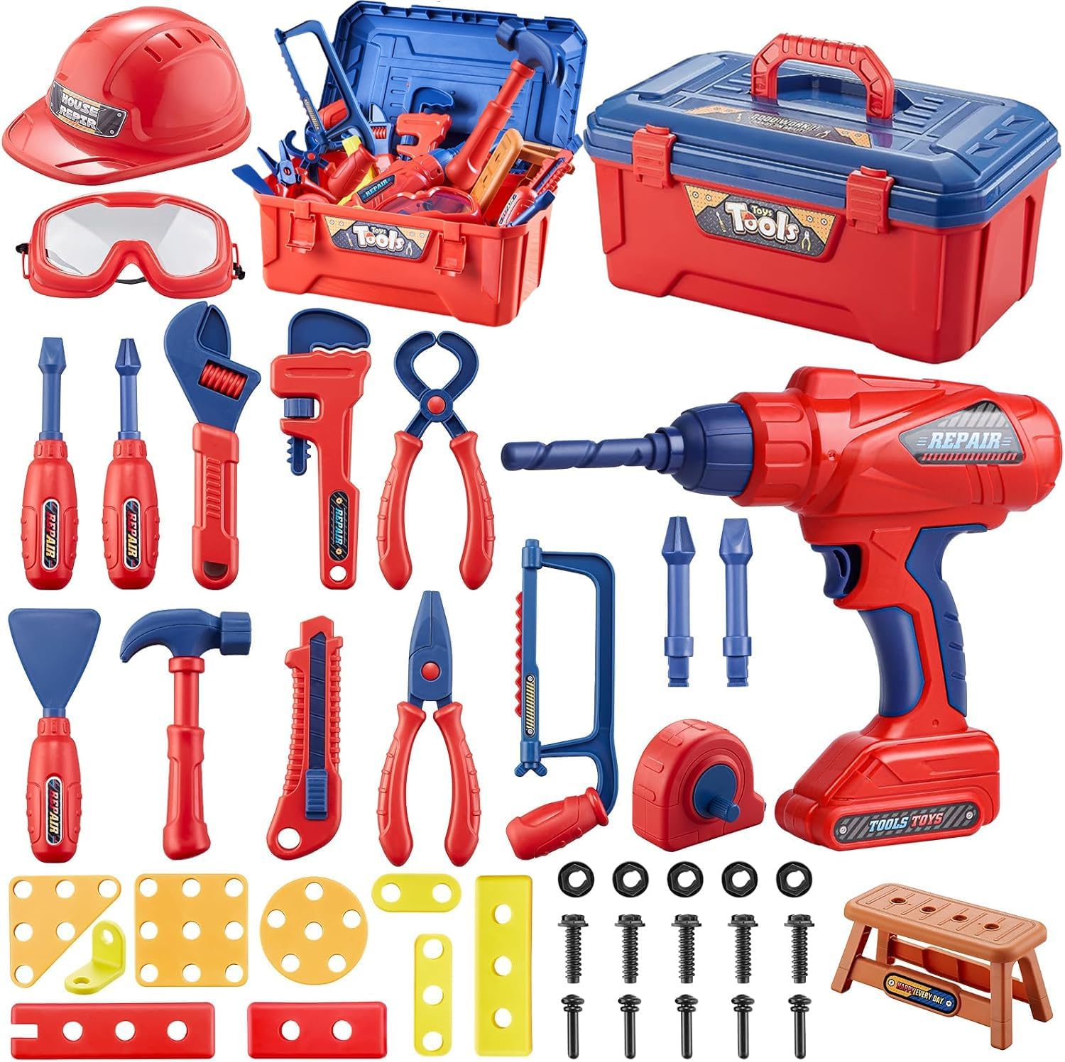 AM ANNA 144PCS Kids Tool Set with Electric Drill Toddler Tool Set ...