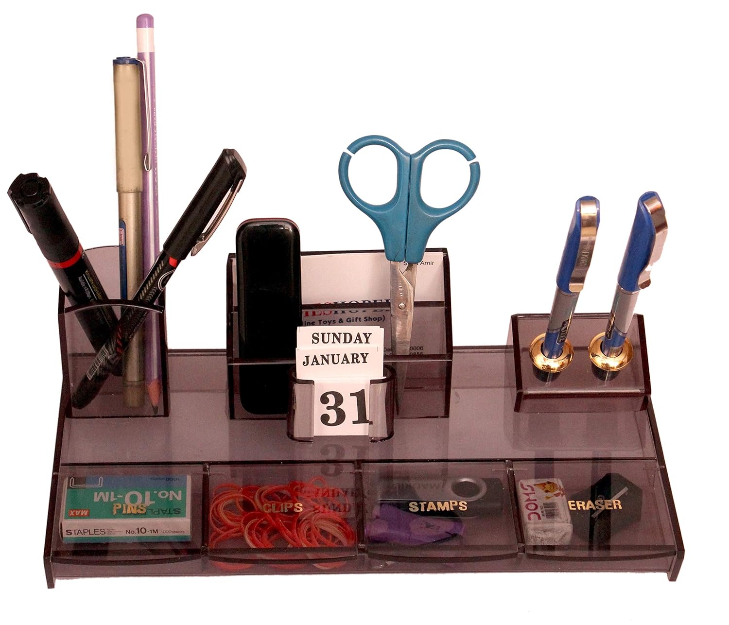 Homeshopeez 6 Compartments Acrylic Pen Holder, Pen Stand, Notes Stack ...