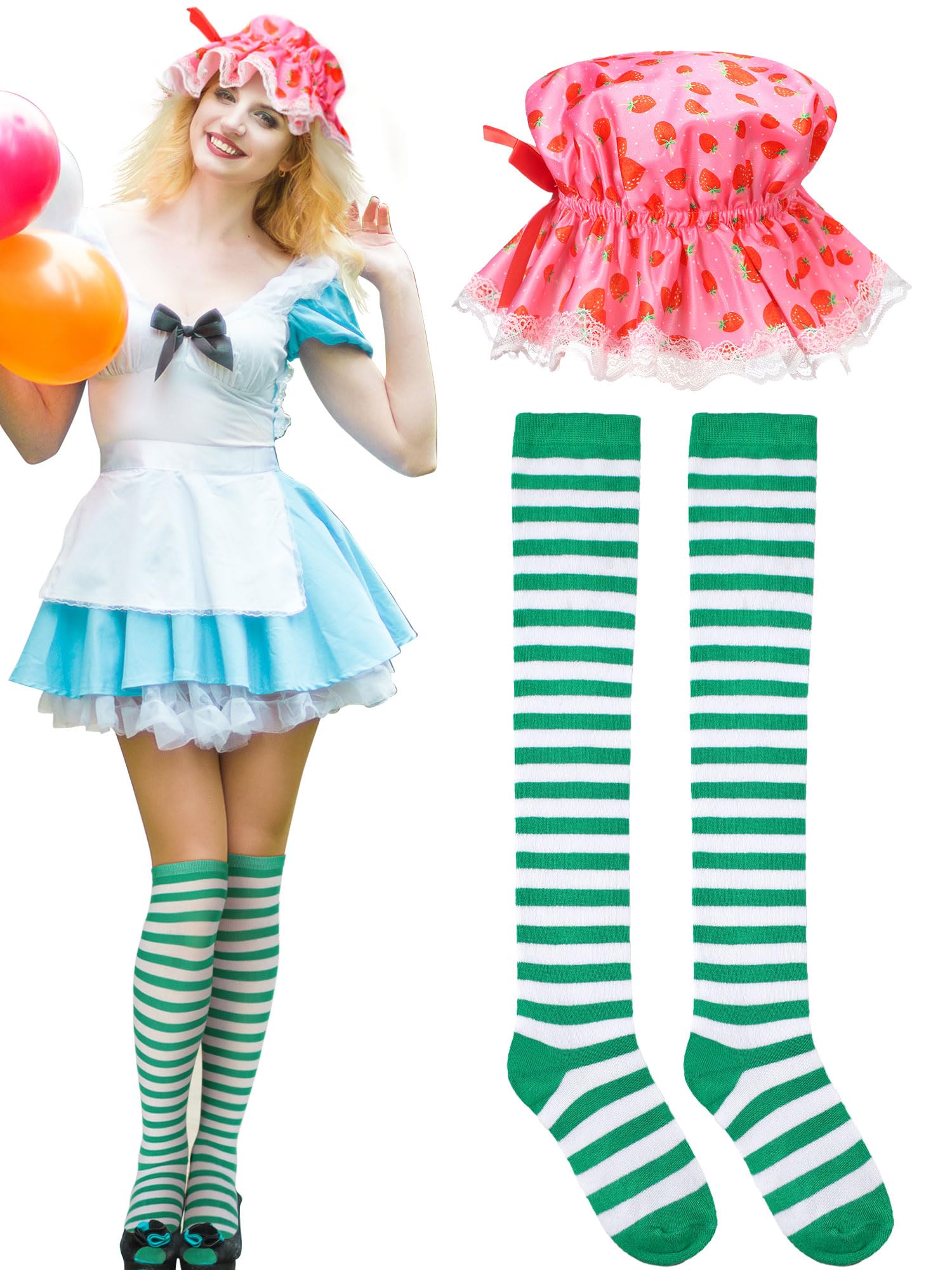 Amazon.com: Newcotte 2 Pcs Strawberry Hat Bonnet and Striped Stockings ...