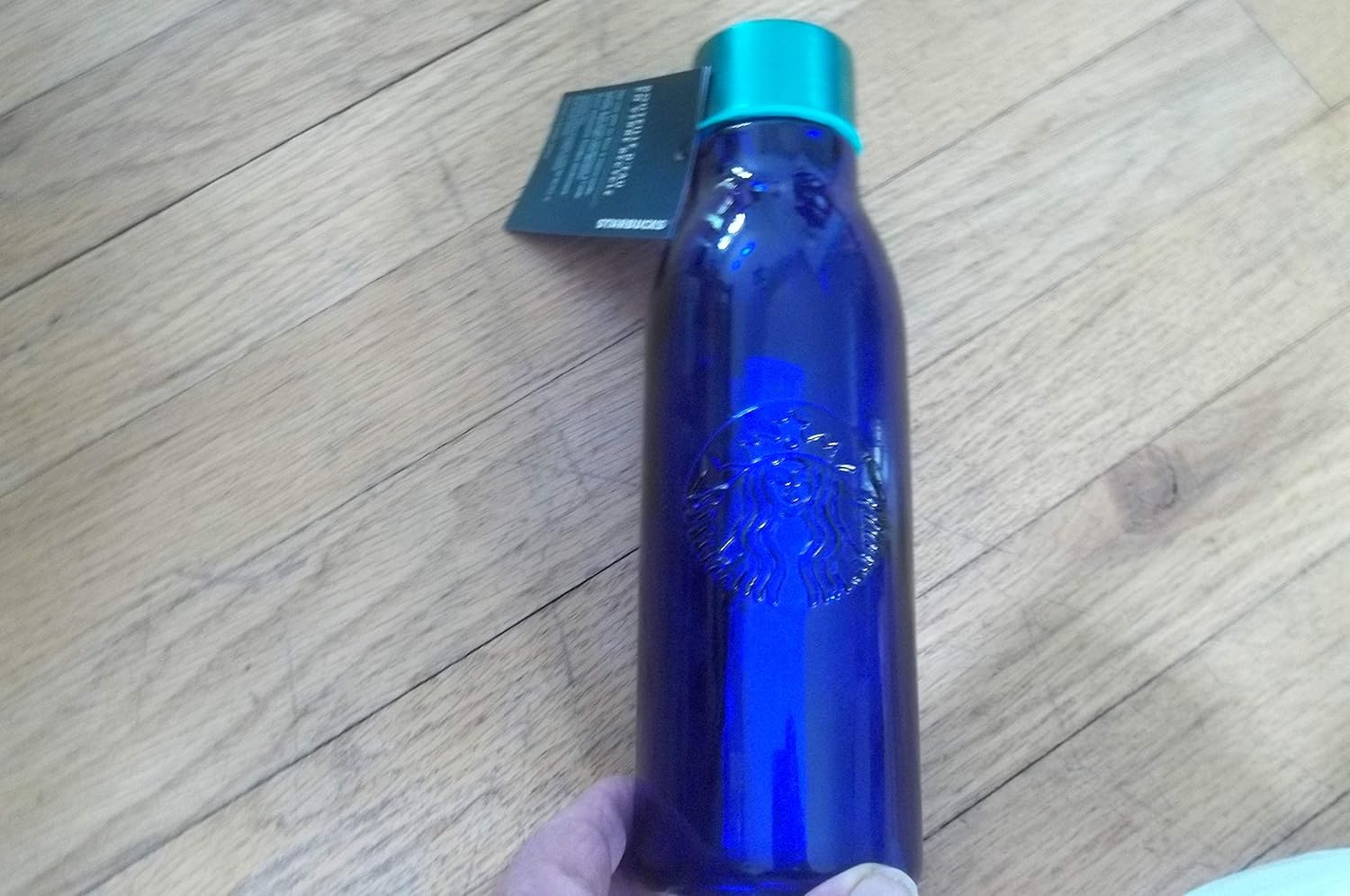 Amazon.com: Starbucks Recycled Blue Glass Water Bottle 20 oz - Made in ...