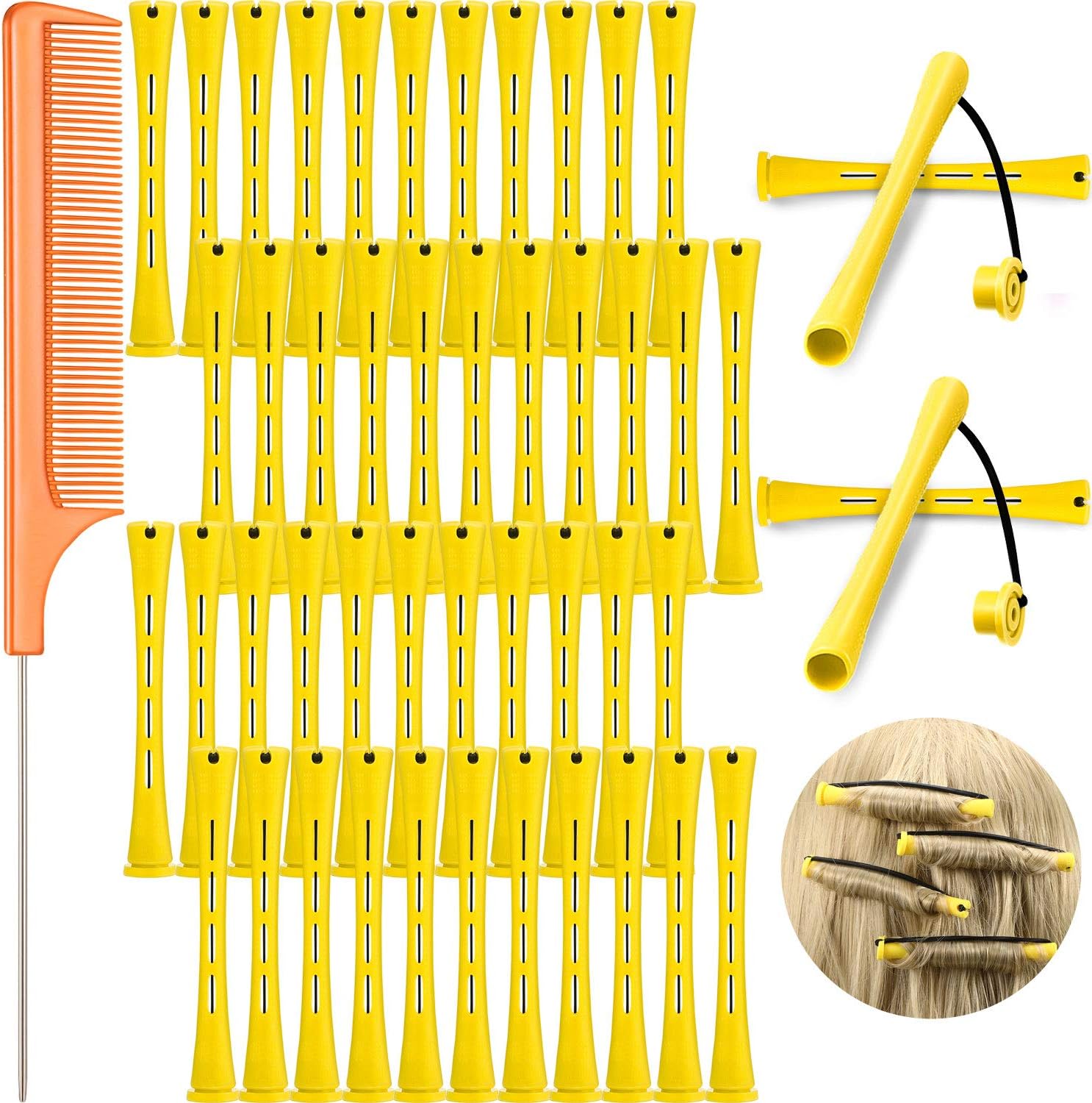 Amazon.com : 48 Pieces Plastic Curlers with Steel Pintail and Rat Tail ...