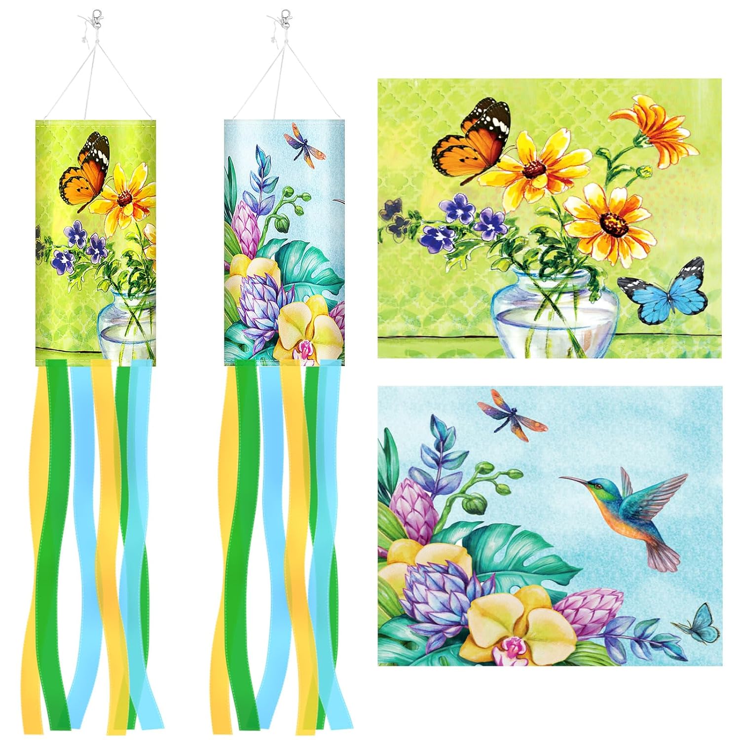 NOVWANG 2 Pcak Spring Windsock, 40 Inches Butterfly Sunflower Wind ...