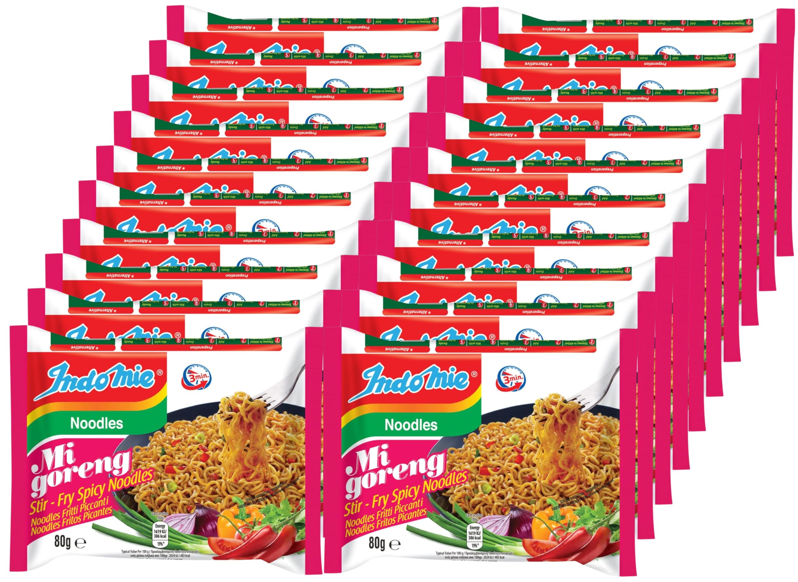 Indomie Mi Goreng Hot and Spicy Noodles 80g Pack of 20 - Authentic ...