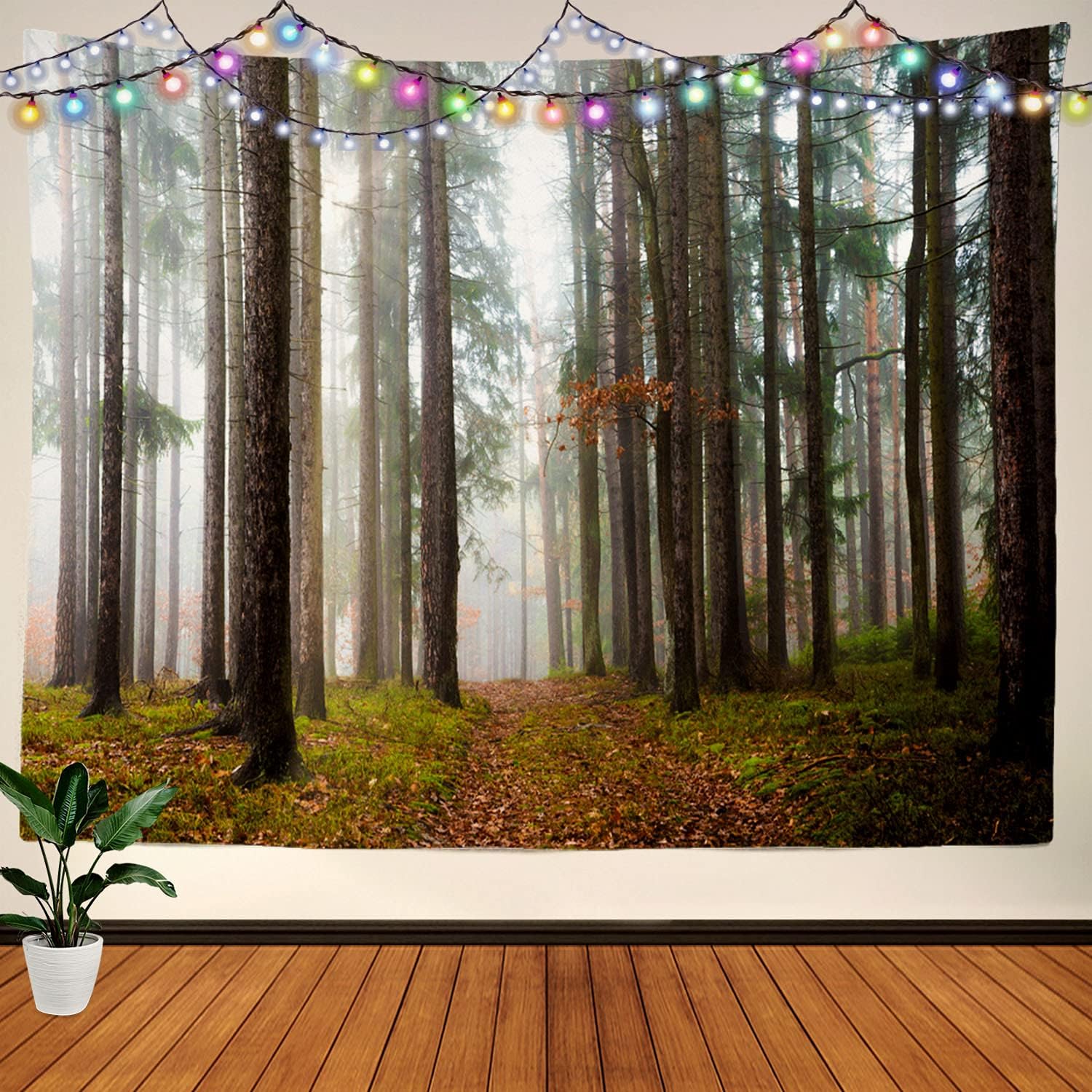 Amazon.com: BaoNews Nature Art Tree Theme Tapestry, Forest in Fog ...