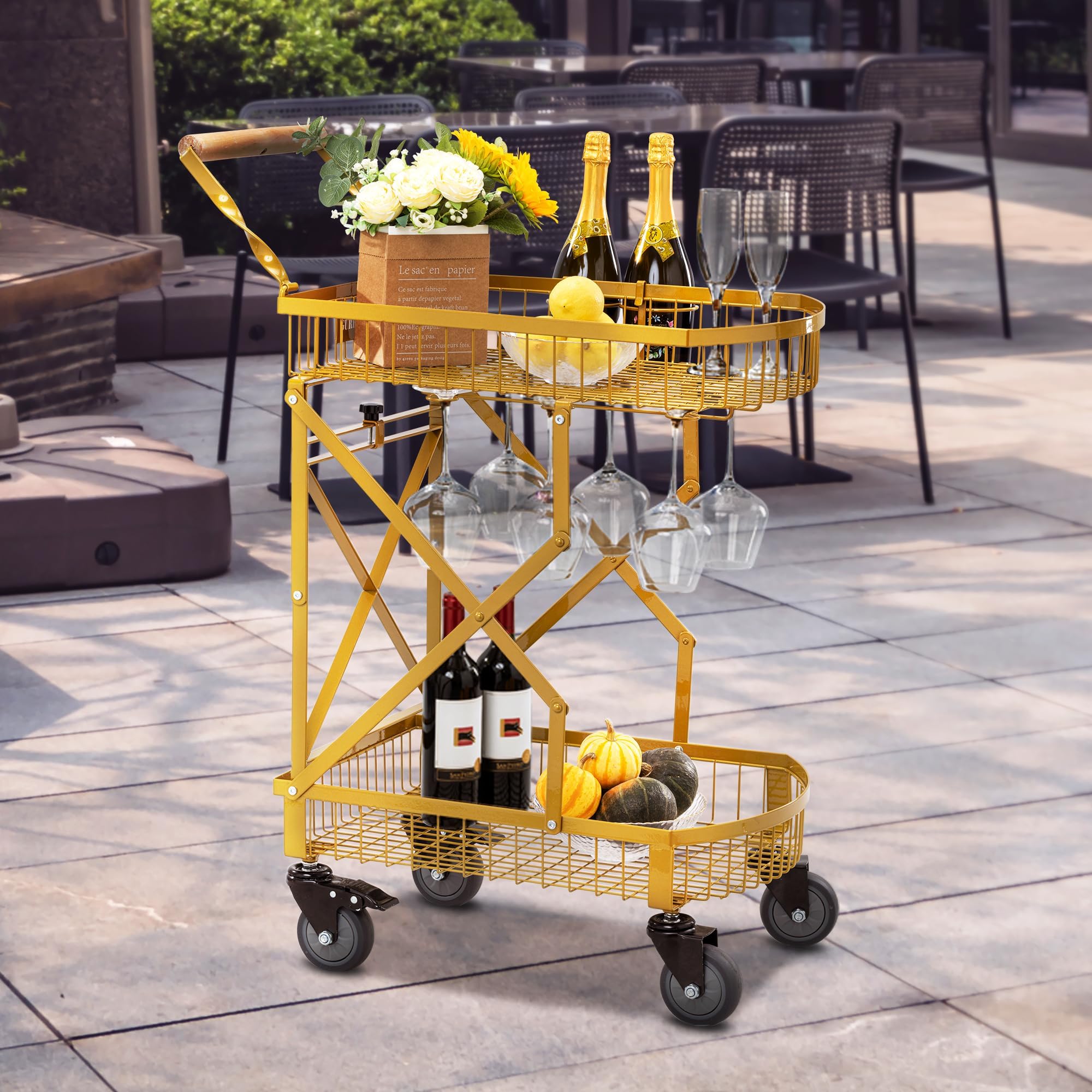Amazon.com - Gurblofy Bar Cart, Foldable with Wheels, Gold Bar Cart ...