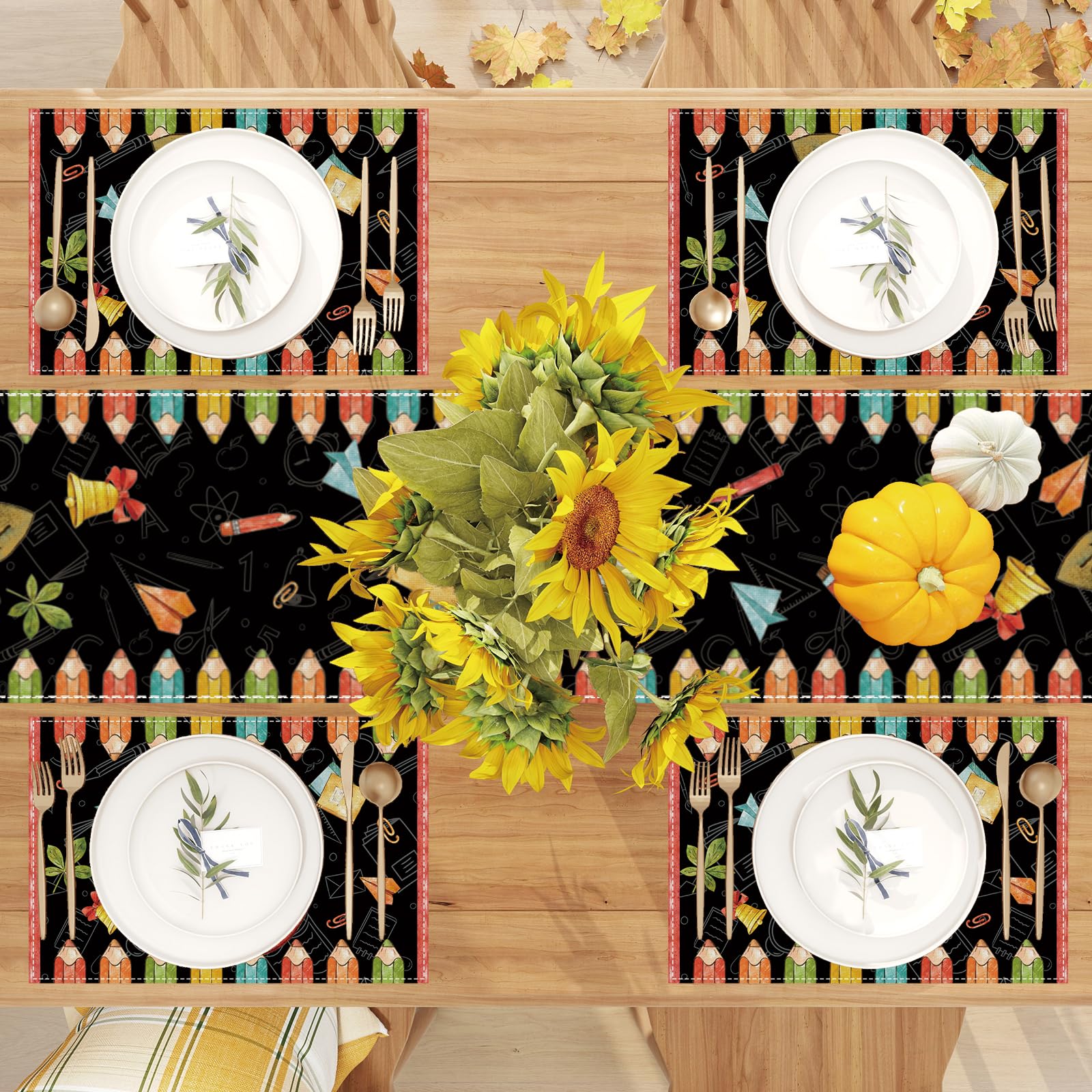 Snapklik.com : Linen Watercolor Apple Pencil Back To School Placemats ...