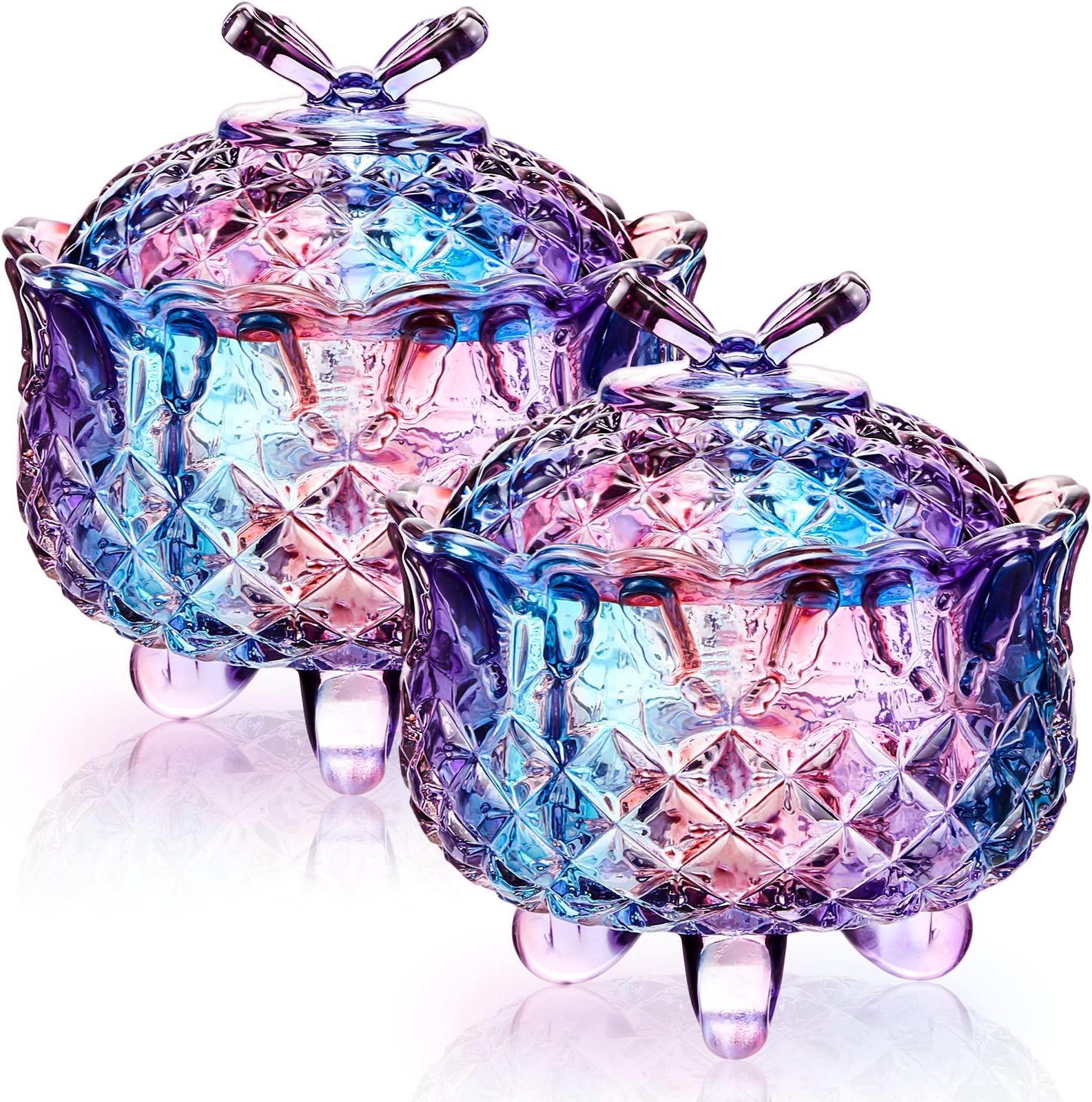 Amazon.com | Yaomiao 2 Pcs Purple Blue Crystal Candy Jar with Lid 10 oz ...