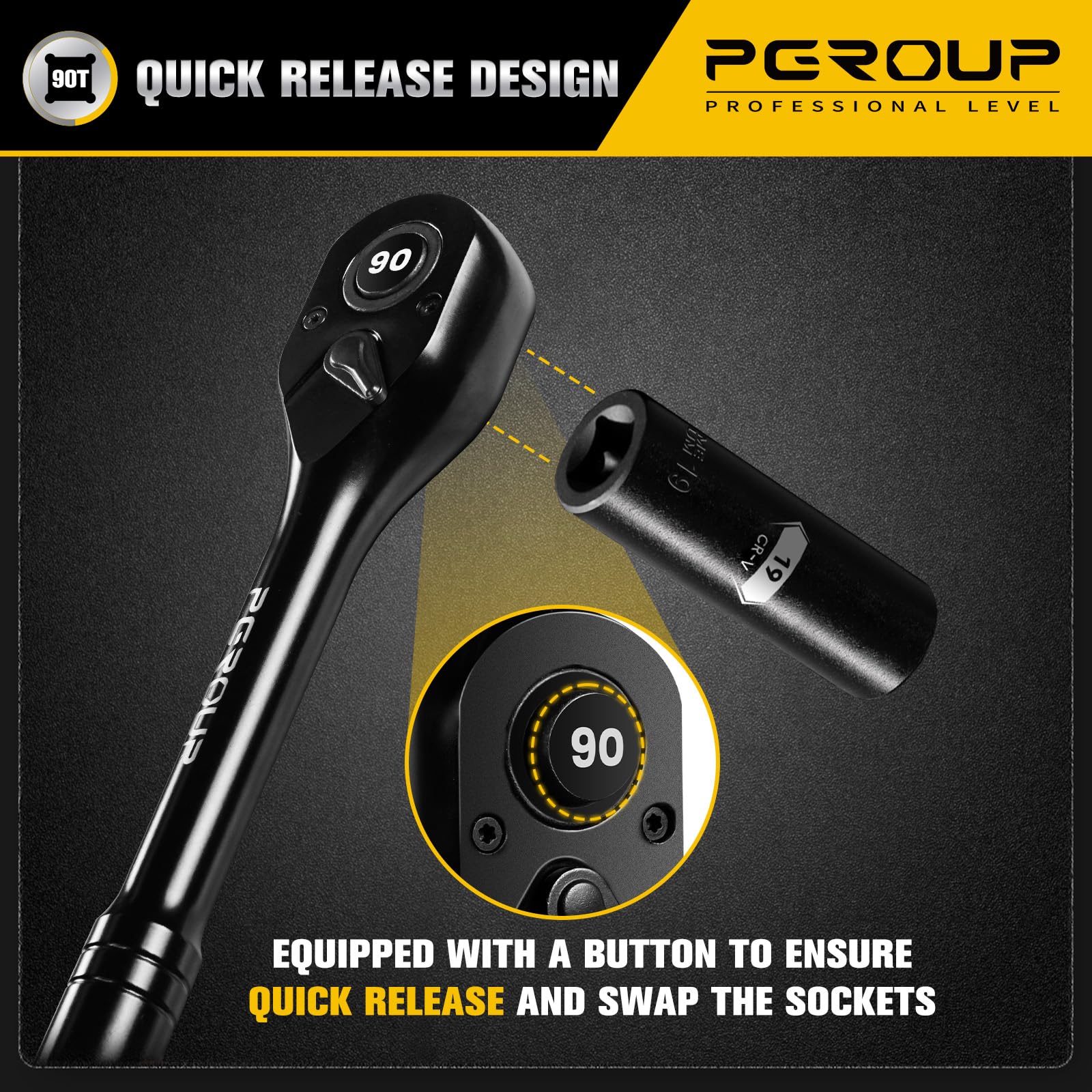 Snapklik.com : Pgroup 3-Piece 90 Tooth Ratchet Wrench Set, 1/4”, 3/8 ...