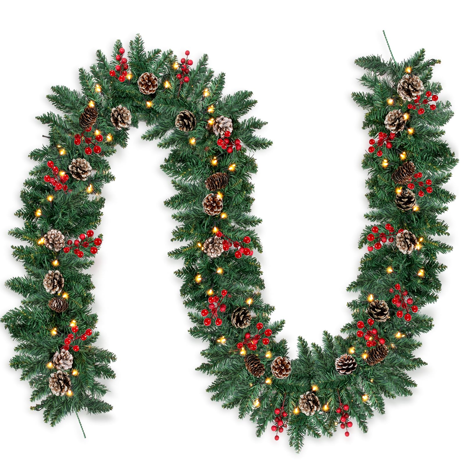 Amazon.com: 9FT Christmas Garland Decorations with 100 Lights 8 Modes ...