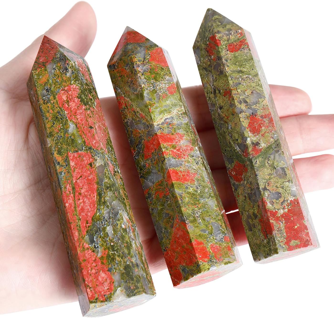 Amazon.com: ZHIYUXI 3.7-4" Unakite Healing Crystals Wands Crystal Tower ...
