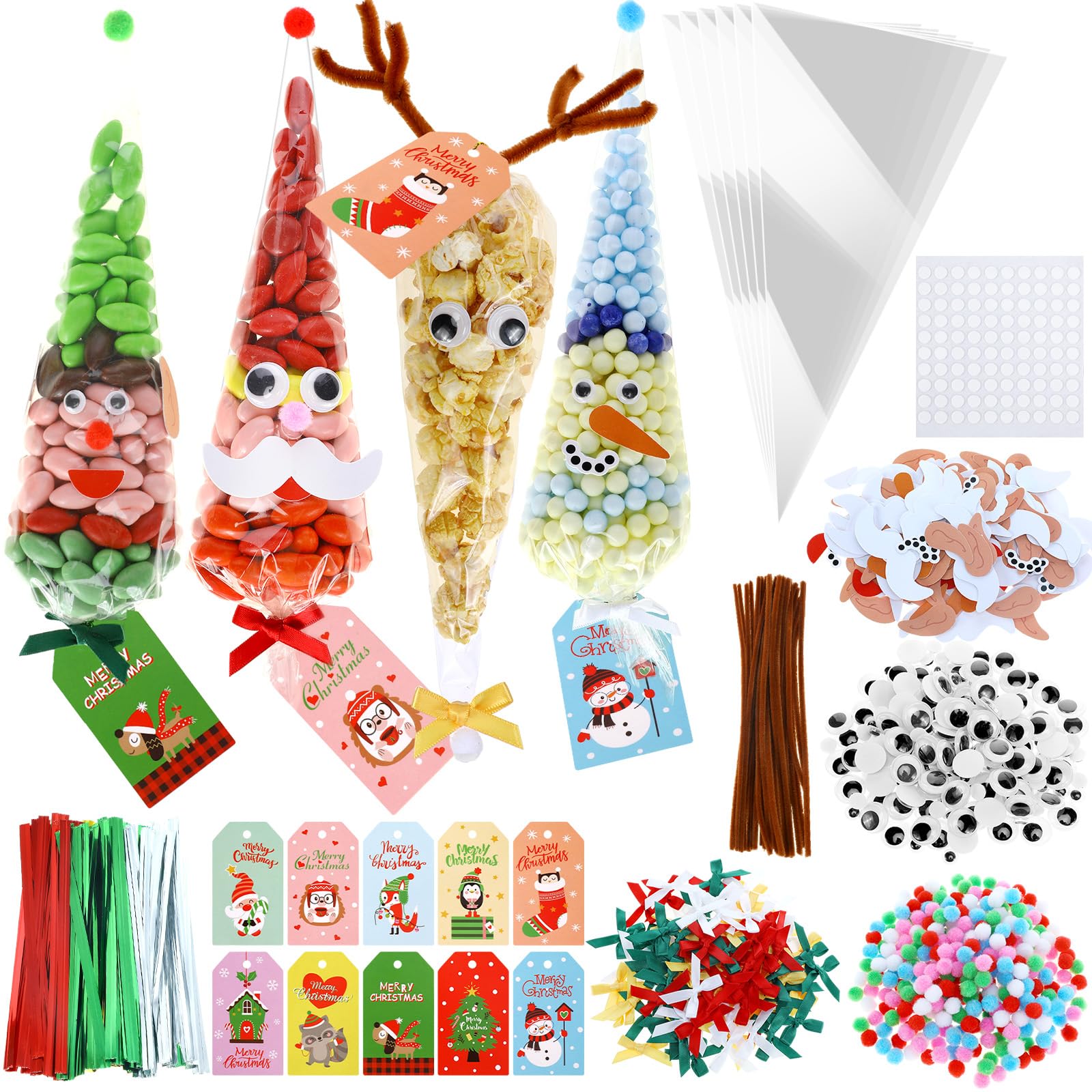 Amazon.com: Leitee 1082 Pcs Christmas Cellophane Treat Bags, DIY ...