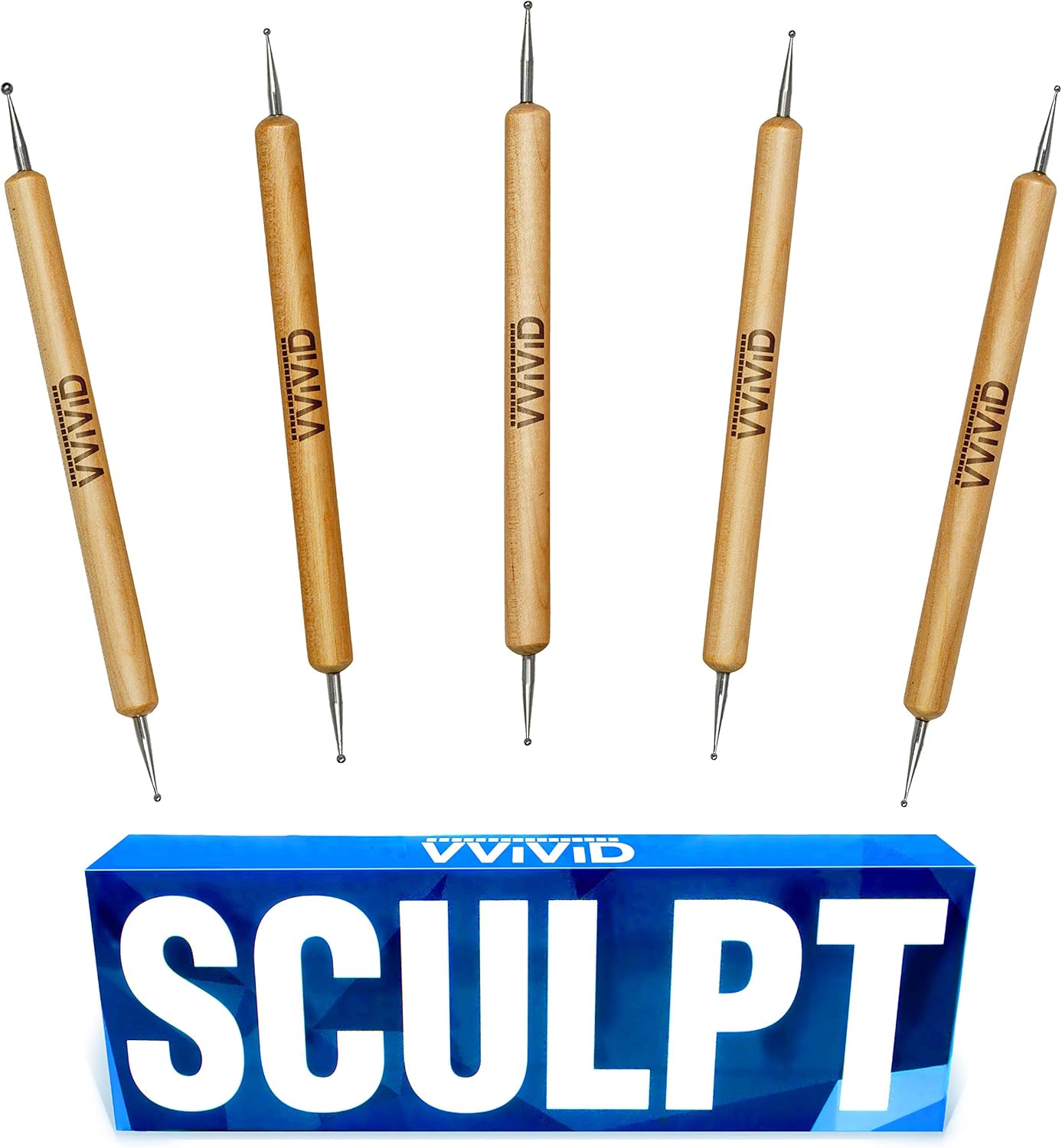 VViViD Sculpt 5 Piece Double-Ended Metal Ball Stylus Wooden Handle Clay ...