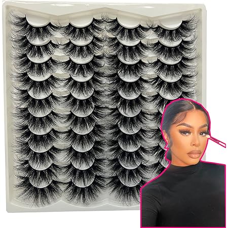 Amazon.com: 25MM Mink Lashes 25 mm False Eyelashes Long Fluffy 20 Pairs ...