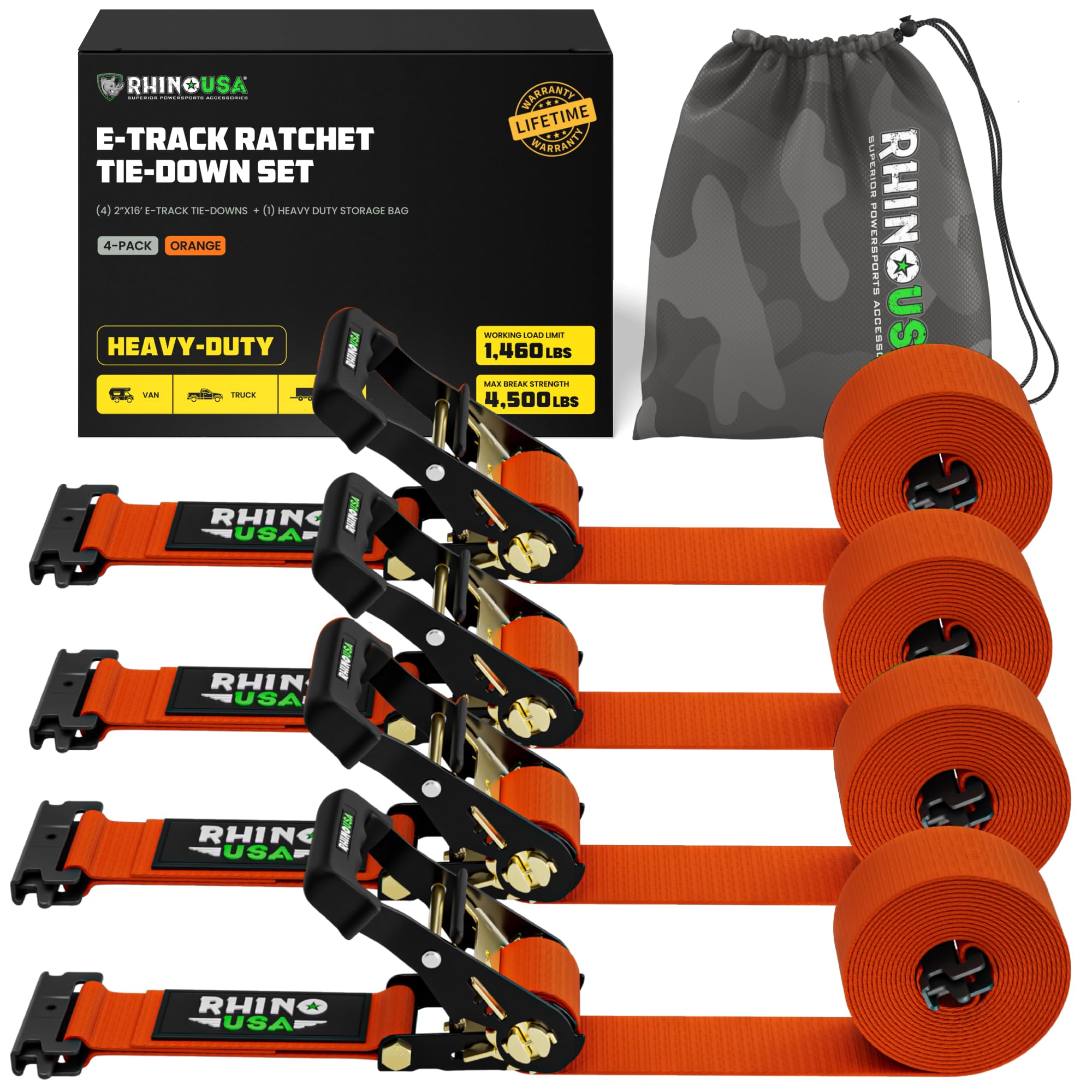 Snapklik.com : Rhino USA E Track Ratchet Tie Down Straps
