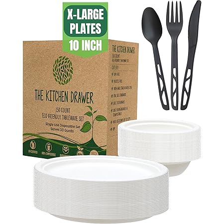 Amazon.com: 250 Piece (50 Sets) Biodegradable Paper Plates Set (EXTRA ...