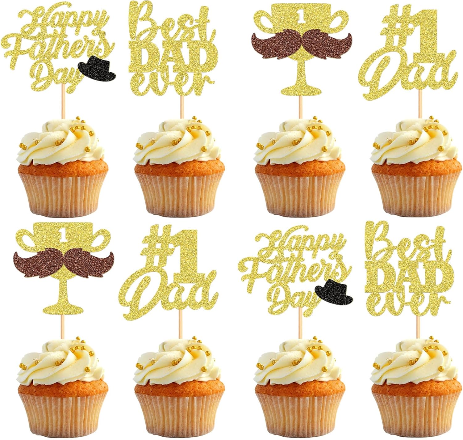 Amazon.com: 24Pcs Glitter Golden Happy Father's Day Cupcake Toppers Nr ...