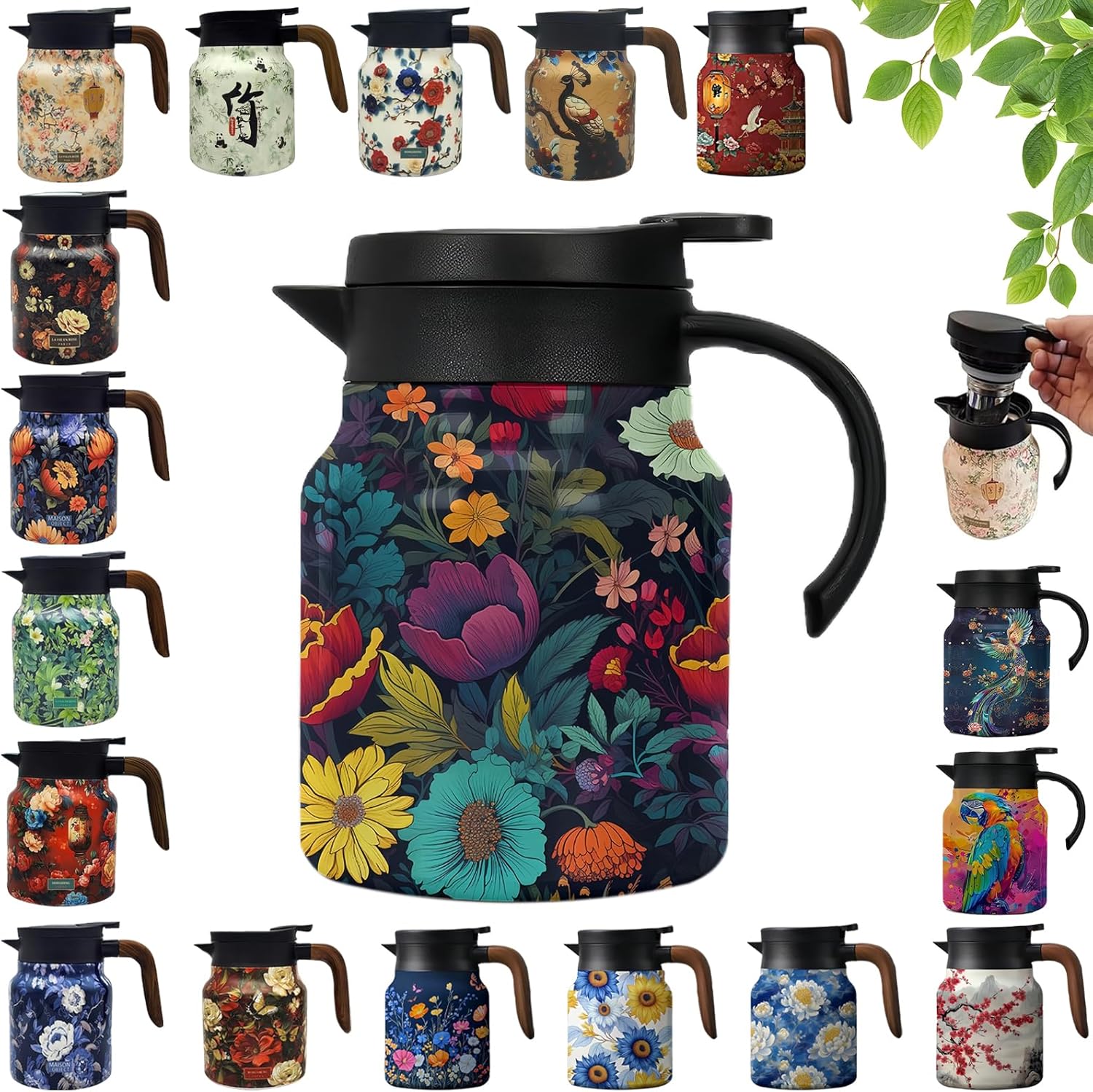 Amazon.com: Doresty Tea Pot,Vintage Floral Pattern Tea Pot – Built-In ...