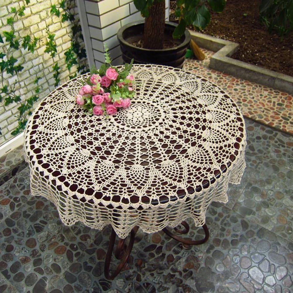 Amazon.com: USTIDE Handmade Crochet Cotton Tablecloth Round Beige ...