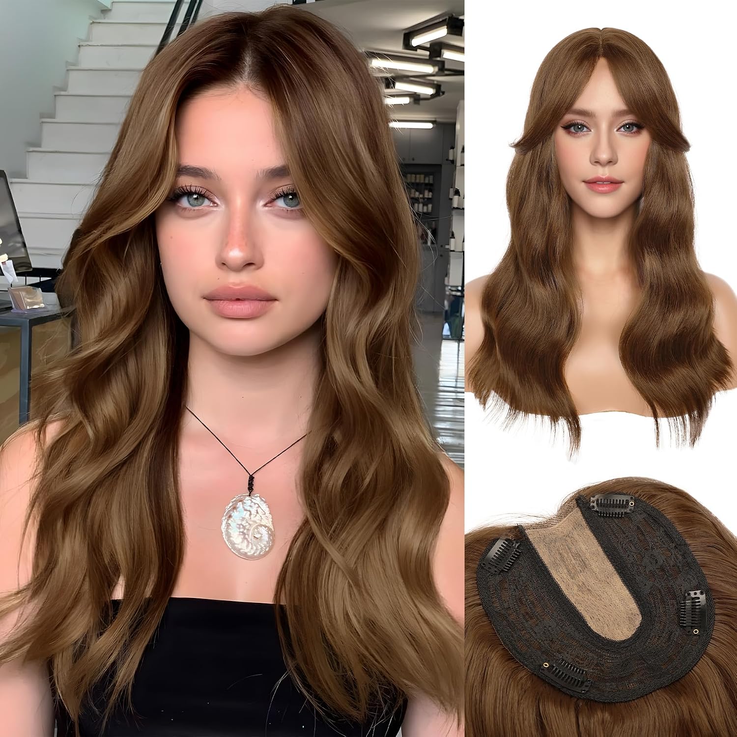 Amazon.com : Chocolate Brown Wavy Synthetic Hair Toppers for Women - 18 ...