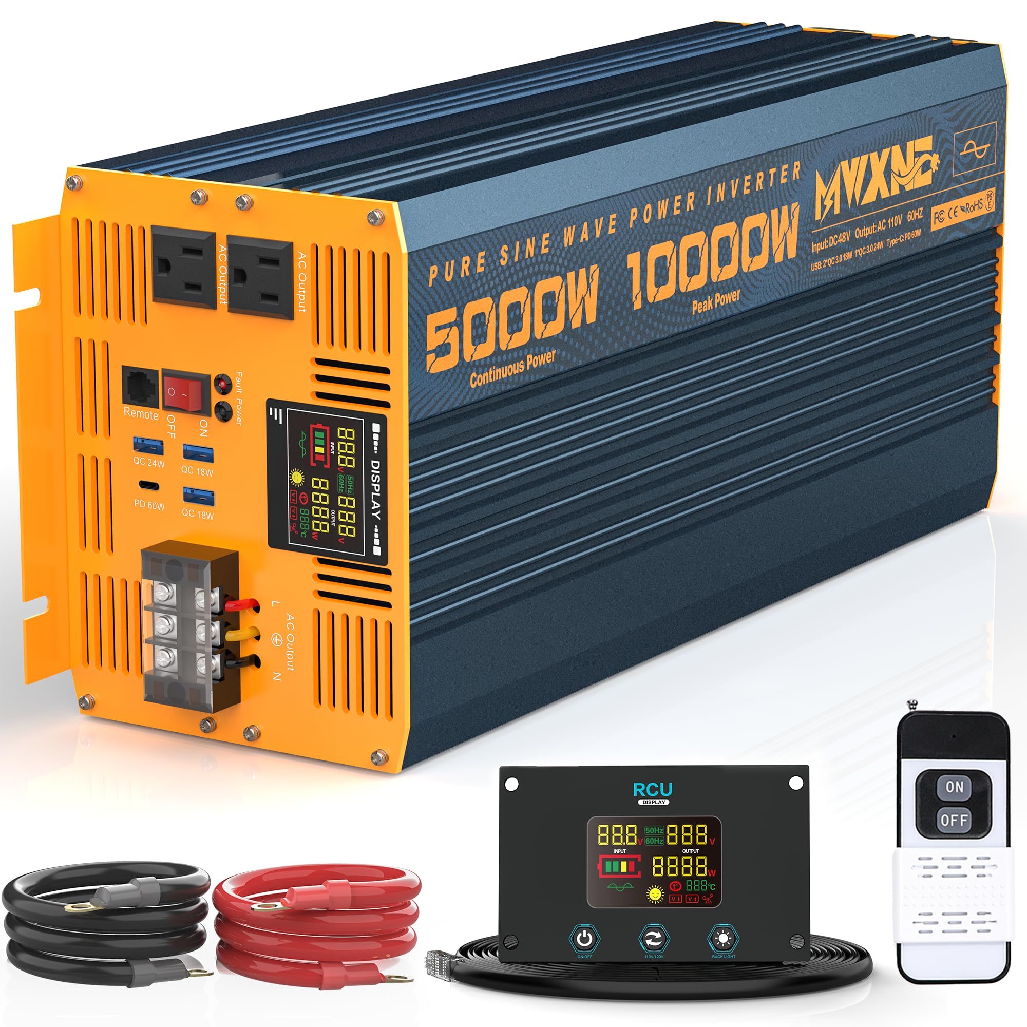 Amazon.com: MWXNE 5000 Watt Power Inverter Pure Sine Wave 48V DC to ...