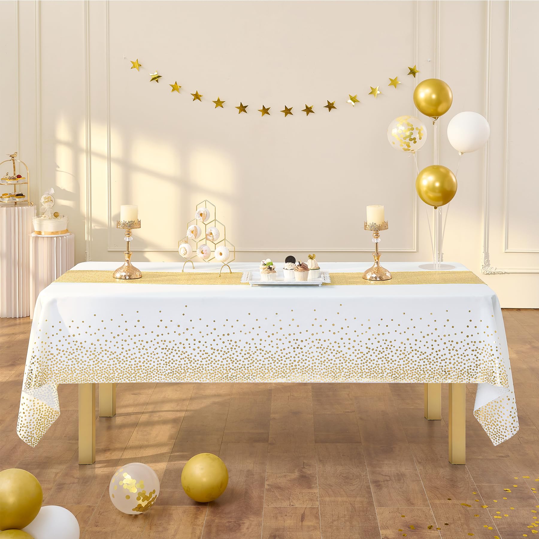 Amazon.com: Set of 1 White and Gold Fabric Tablecloth with Sequin Table ...