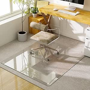 Amazon.com : GLSLAND 47"x40" Tempered Glass Chair Mat Heavy-Duty Floor Protector for Carpet ...