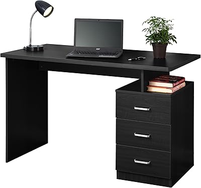 Amazon.com: Tangkula Black Desk with Drawers, Modern Home Office ...
