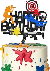 Amazon.com: Glitter Shooting Game Themed Cake Topper Colorful Splash ...