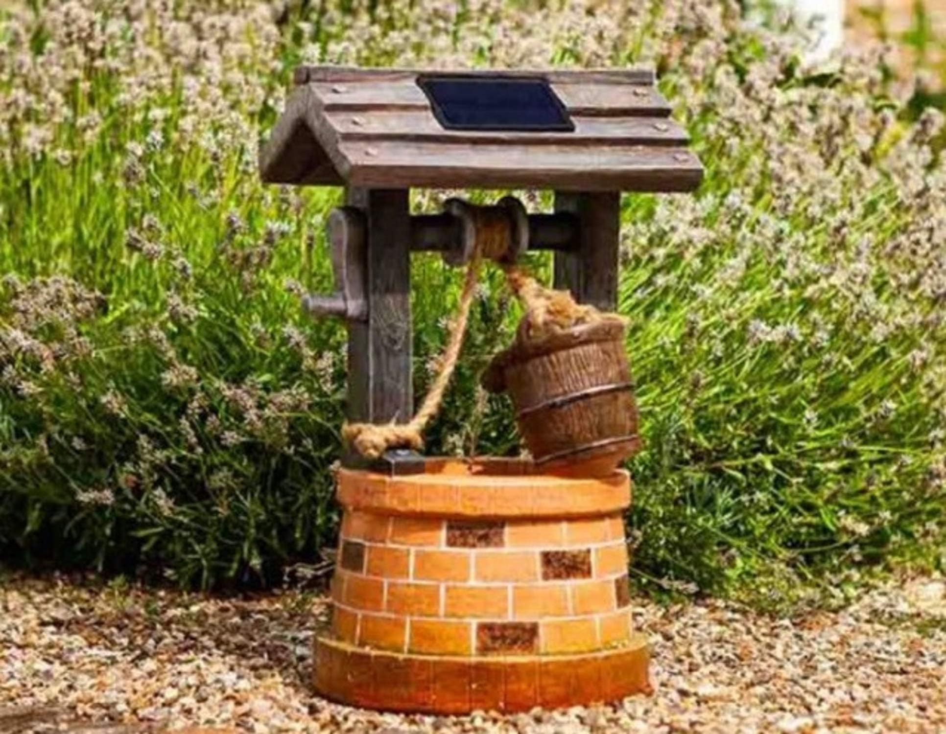 Primrose 74cm Solar Powered Wishing Well Water Feature Stone & Wood ...
