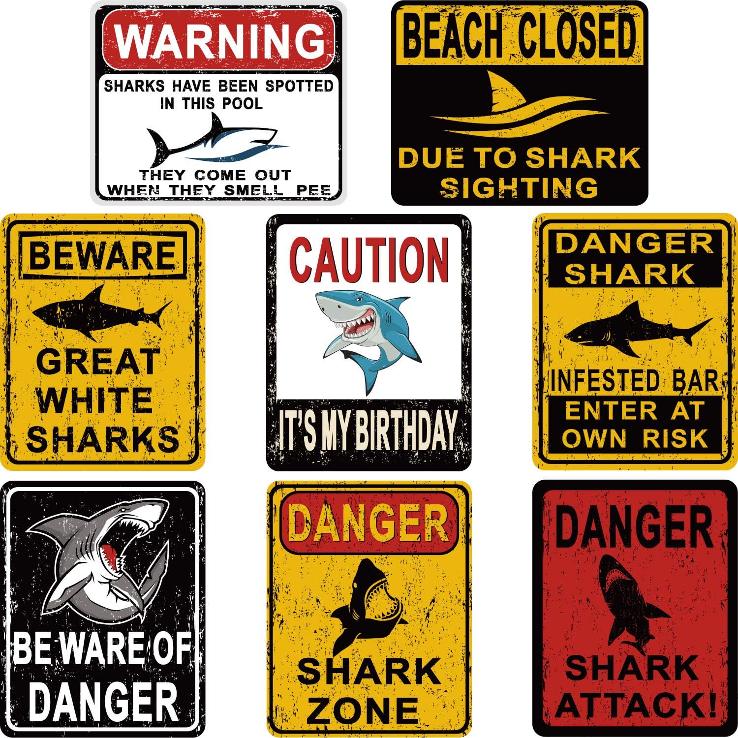 Amazon.com: 8 Styles Shark Zone Party Decorations, Funny Be Ware of ...