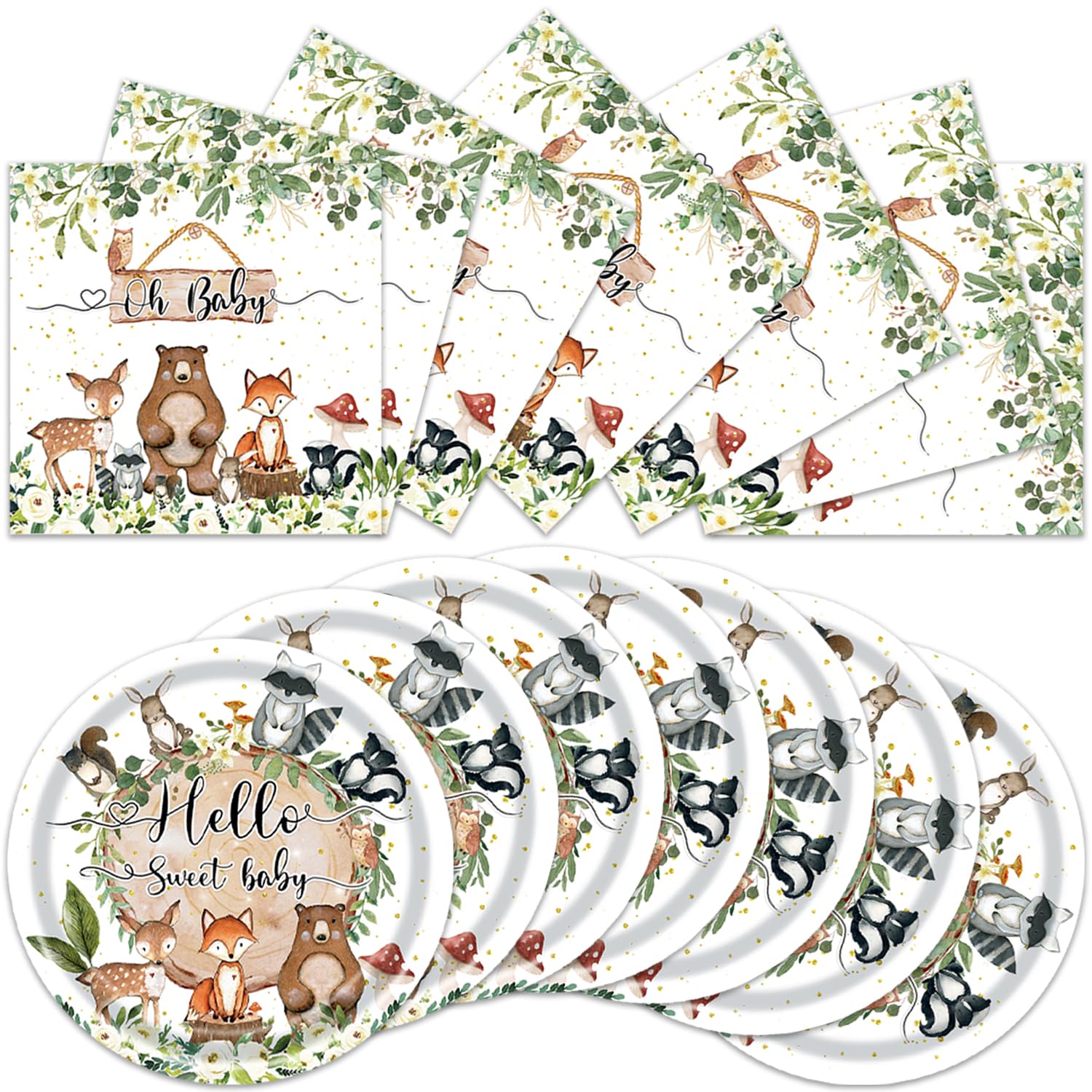 Amazon.com: 40pcs Woodland Creatures Party Supplies Baby Shower ...