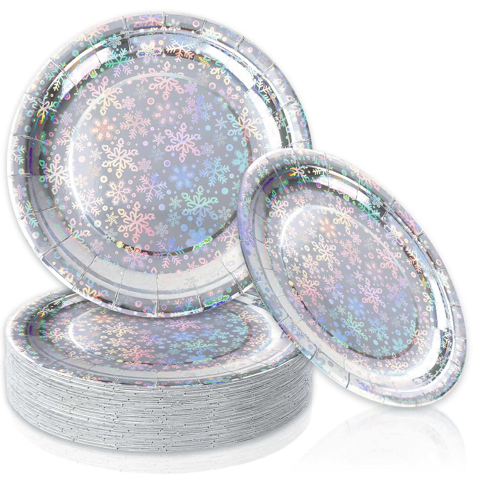 Amazon.com: JarThenaAMCS 50Pcs Iridescent Snowflake Paper Plates ...