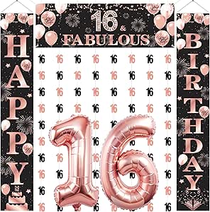 Amazon.com: 16th Birthday Decorations for Girls Rose Gold and Black 16 ...