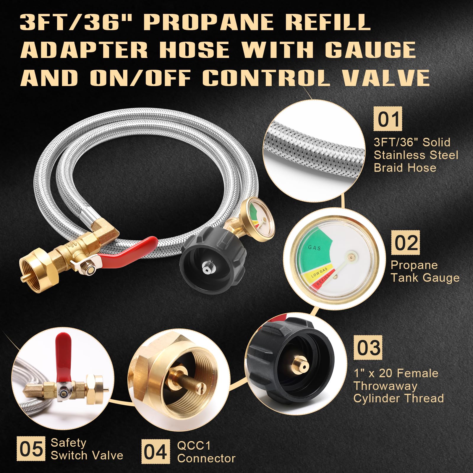 Snapklik.com : Upgrade 4FT Propane Refill Adapter Hose