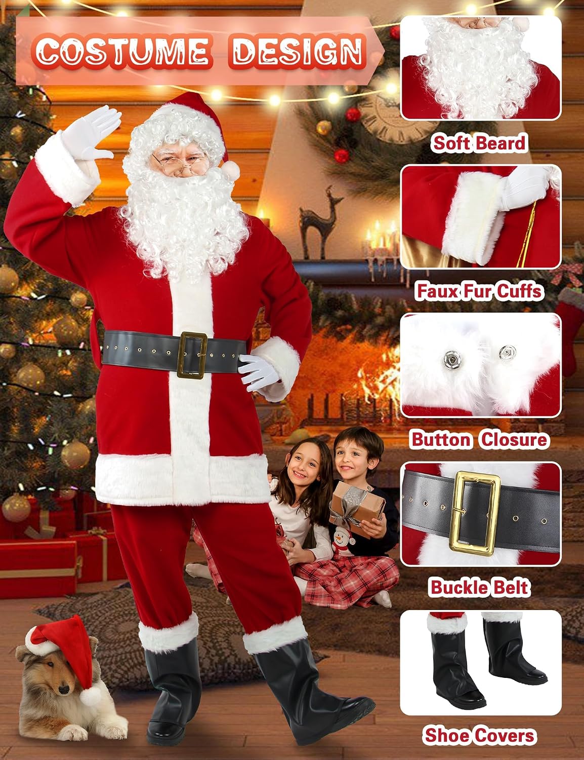 Christmas Santa Claus Costume Suit Adults Men 10Pcs Professional Velvet ...