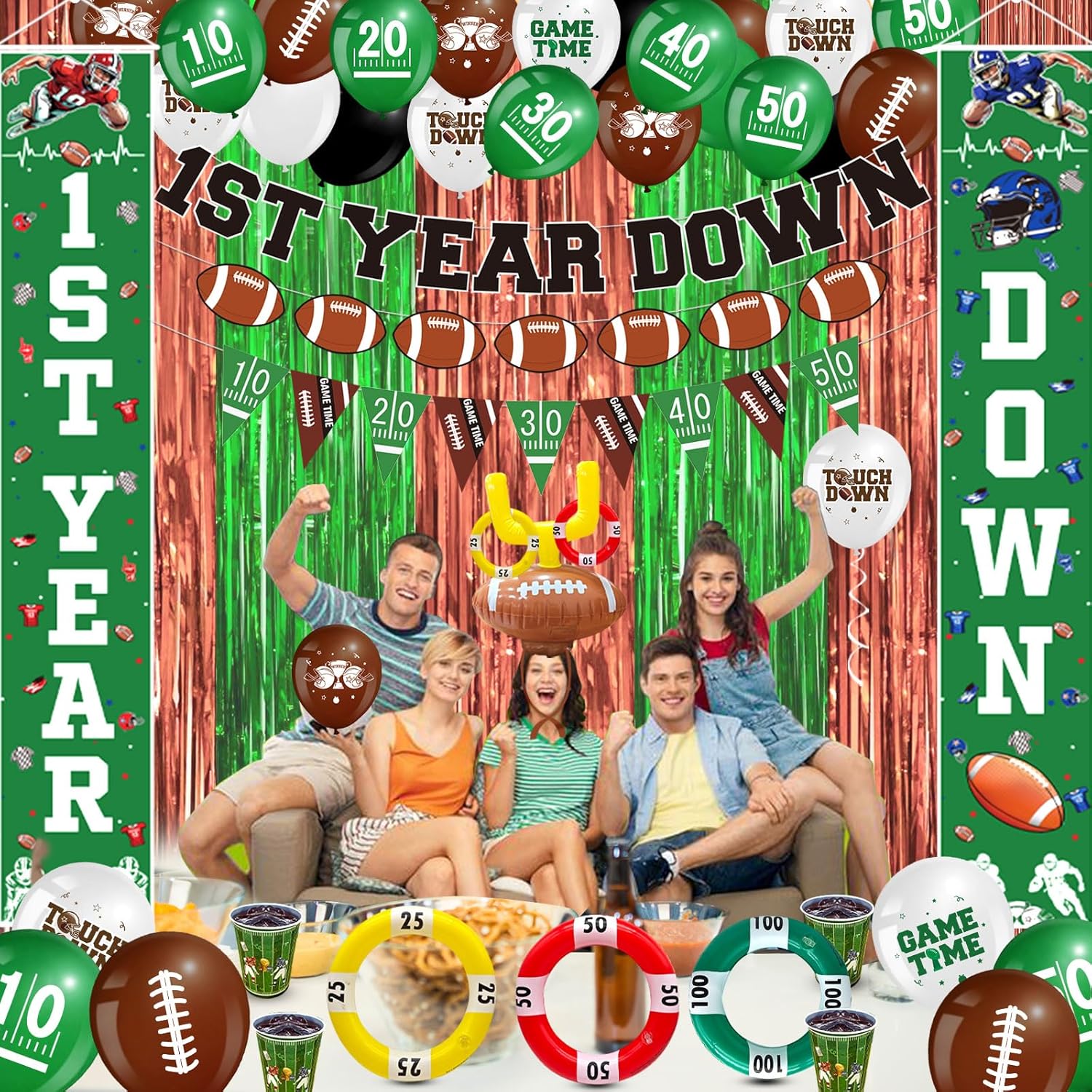 Amazon.com: First Year Down Football Birthday Party Decorations First ...
